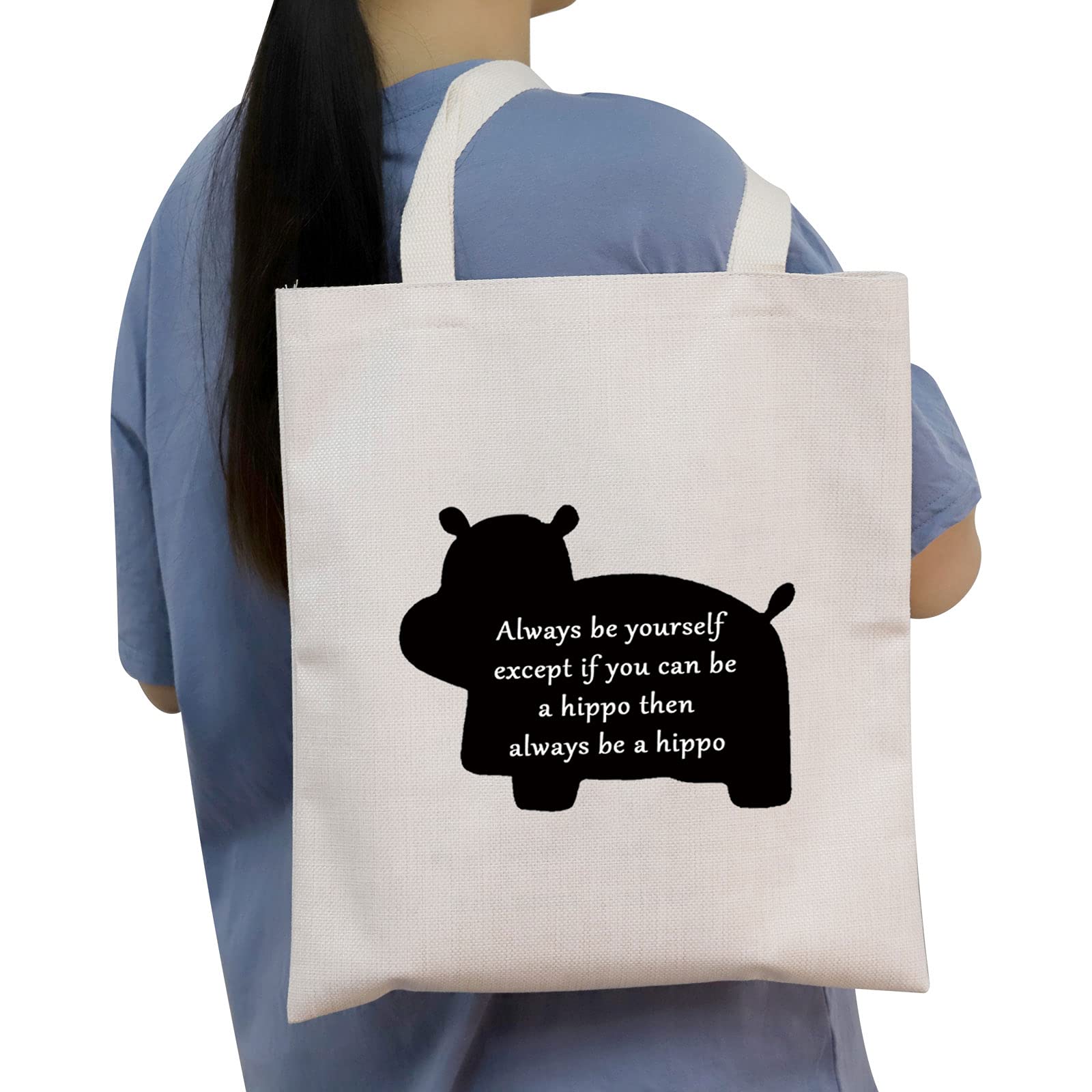 ZJXHPO Hippo Makeup Bag Hippo Lover Gift Always Be Yourself Cosmetic Bag Hippo Theme Inspirational Gift Hippopotamus Bag (Hippo Canvas Bag)