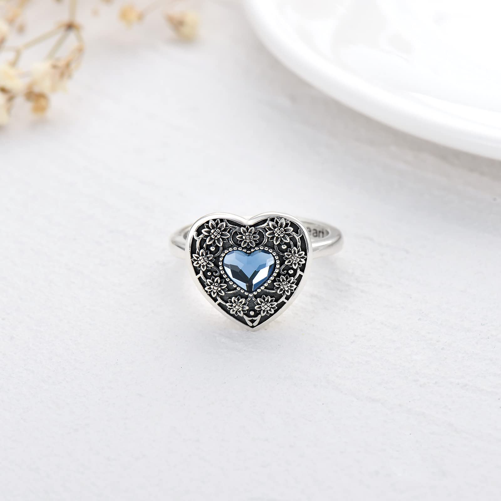 Sunflower Urn Ring for Ashes for Women Sterling Silver Memorial Keepsake Cremation Jewelry with Filling Tool - Alway in My Heart (7)