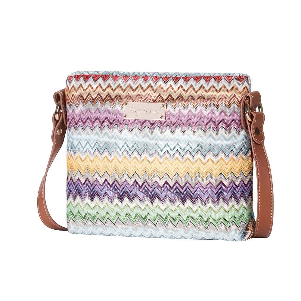 Signare Tapestry Crossbody Bag Shoulder Purse for Women In Aztec Zigzag Rainbow Design (XB02-AZT)