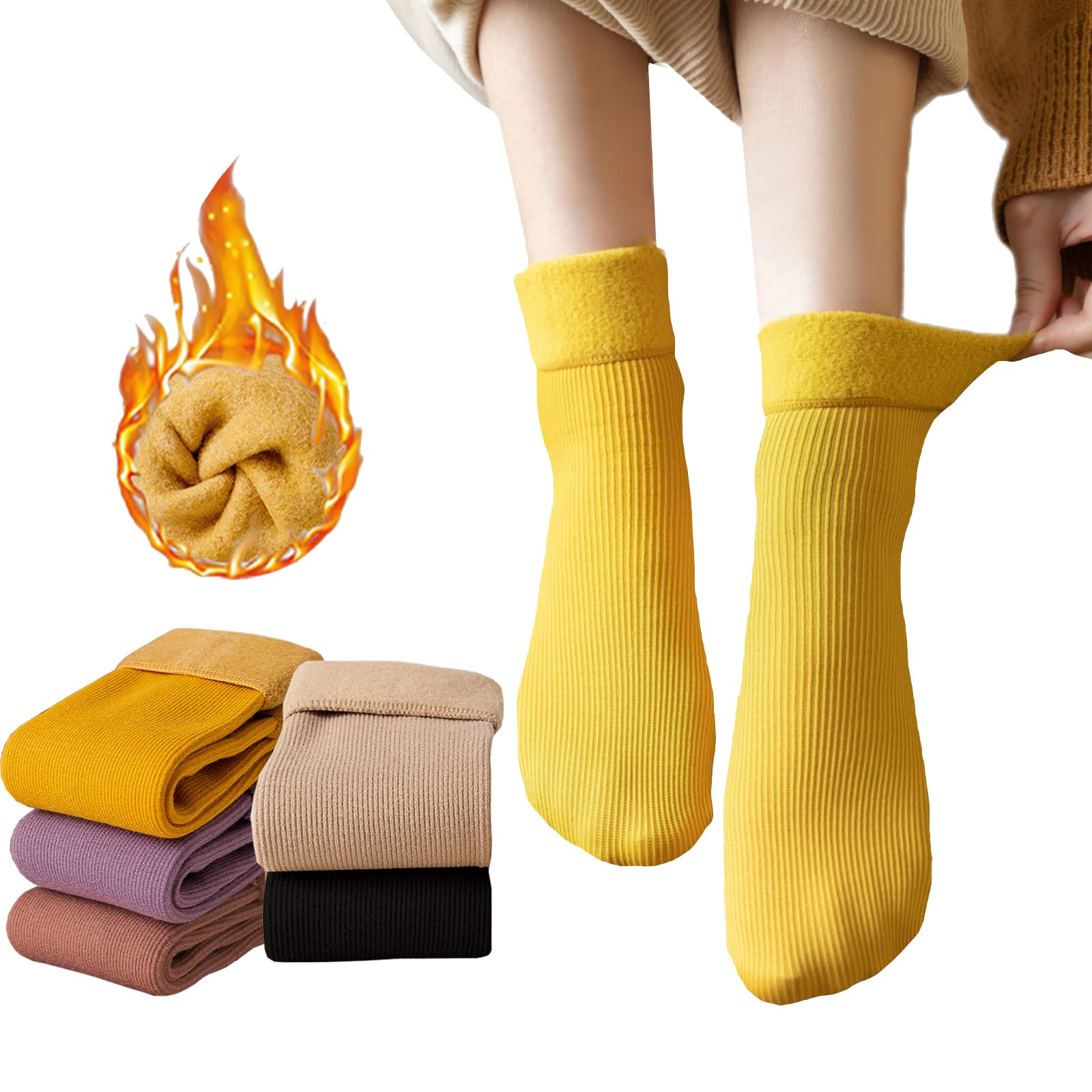 ZQFFB Winter Socks for Women 5 Pairs Warm Thick Thermal Socks Fleece Snow Socks for Cold Weather