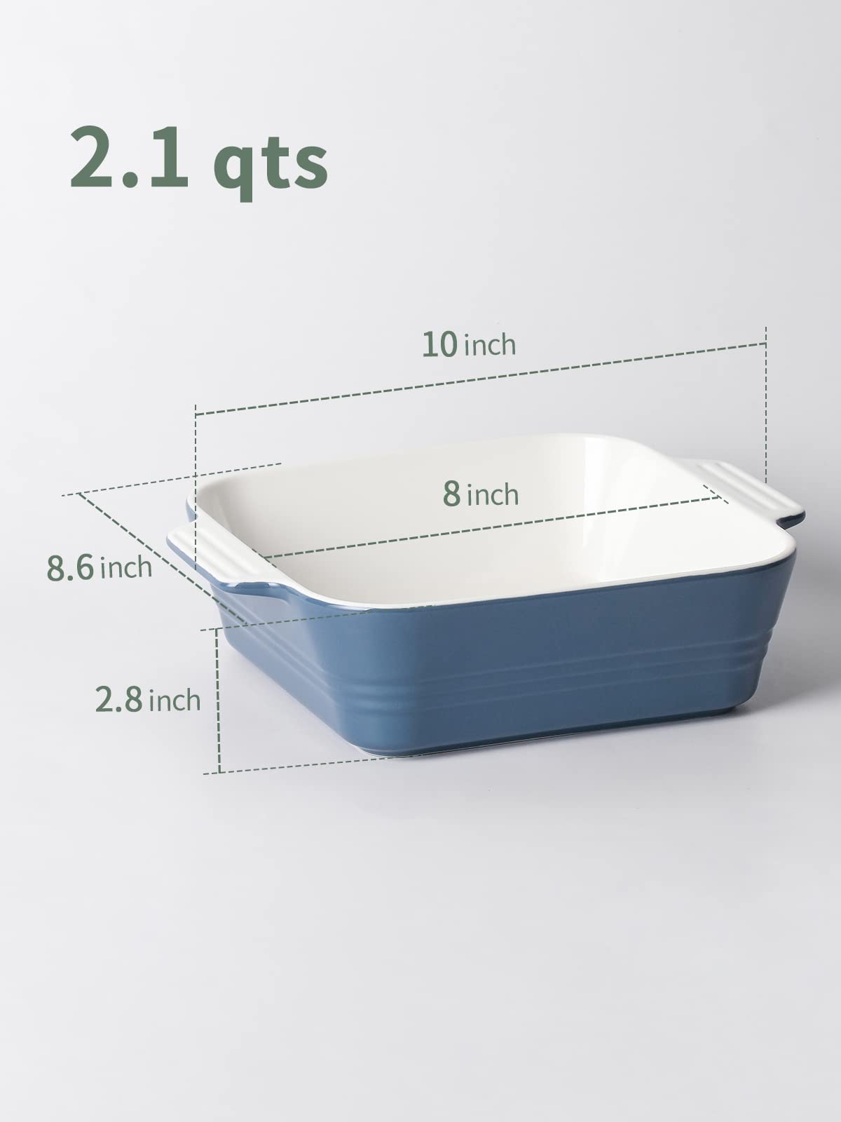 ZONESUM Baking Dish, 8x8 Lasagna Pan Deep, Ceramic Square Casserole Dishes for Oven, Baking Pan with Handle, for Brownie, Cake, Lasagna, Casserole, 2 Quart, Home Gift, Airy Blue