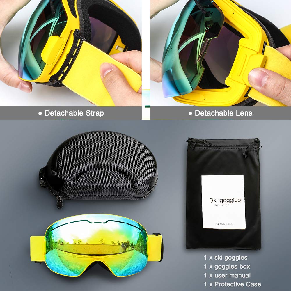 ROGSFN Ski Goggles for Men Womens & Youth Skiing Frameless 100% UV Protection,ski Snowboard Goggles