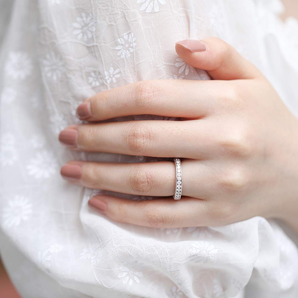 SOMEN TUNGSTEN 925 Sterling Silver Rings Cubic Zirconia Eternity Engagement Wedding Band Width 3MM Size 8.5