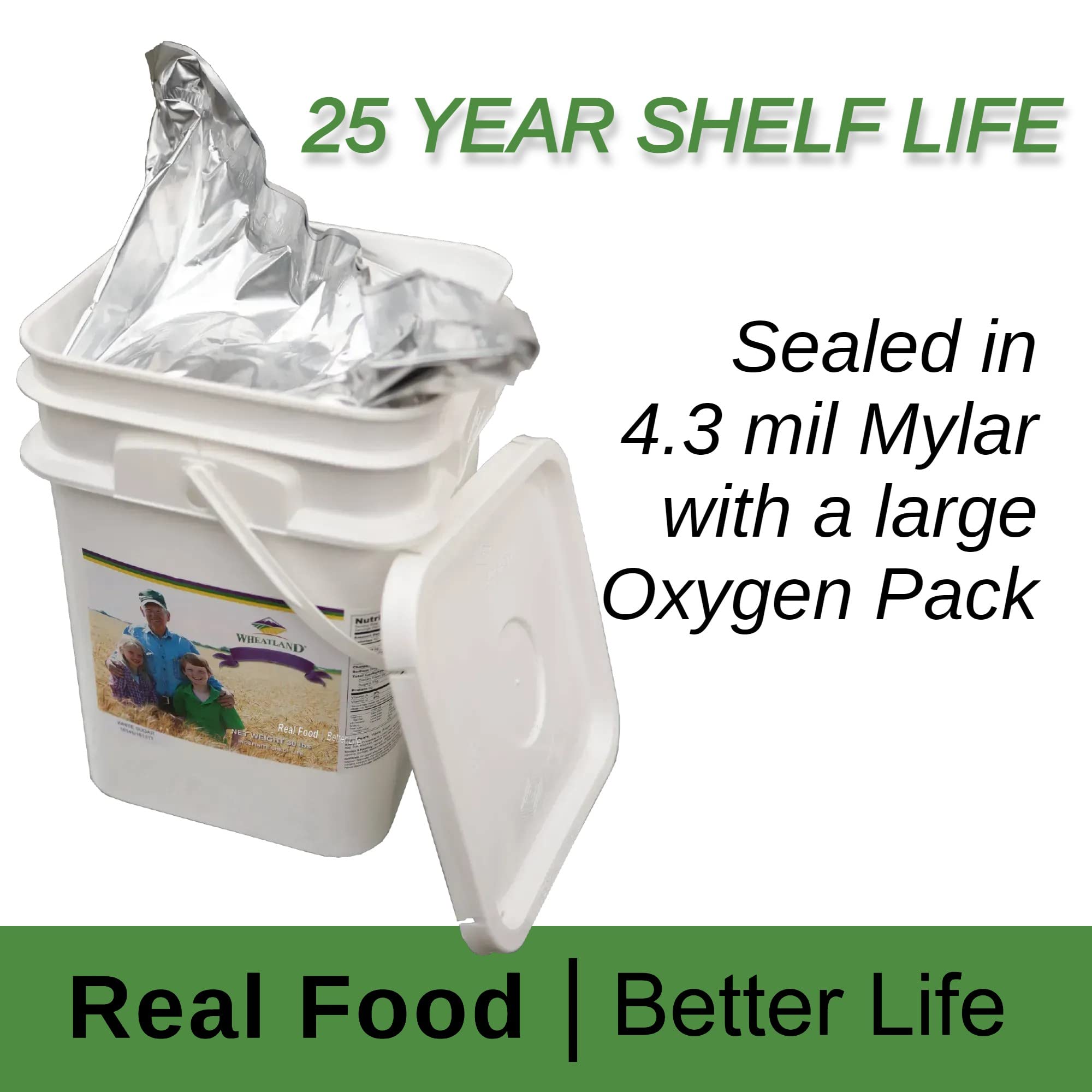 Wheatland™ White Sugar • Delicious • USA grown • 20 lbs Bulk • Mylar and Bucket Provide 25 Year Shelf Life • Emergency Food Storage • High Trust Seller • 40 Year Legacy of Prepping
