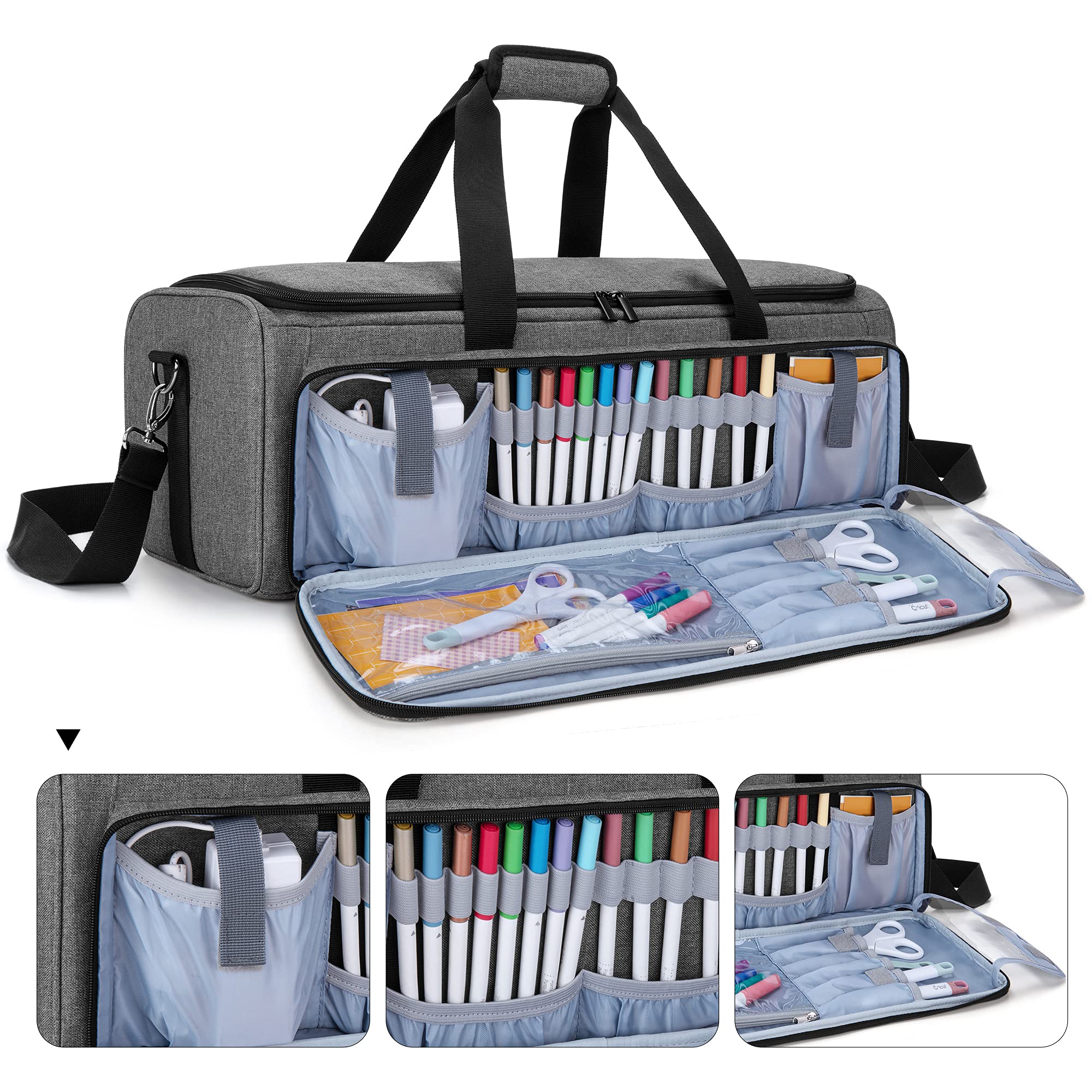 Yarwo Carrying Case Compatible for Cricut Maker, Explore Air 2, Silhouette Cameo 4 and Cameo 3, Large Opening Die Cut Machine Bag for Cutting Mat (12" x 12") and Supplies, Gray