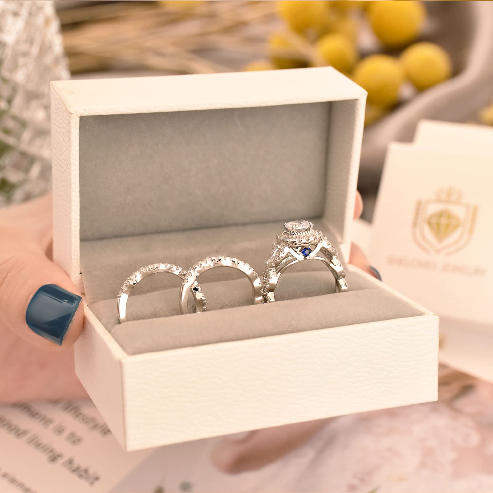SHELOVES Engagement Rings Wedding Ring Set for Women 925 Sterling Silver AAAAA Round White Cubic Zirconia Sz 12