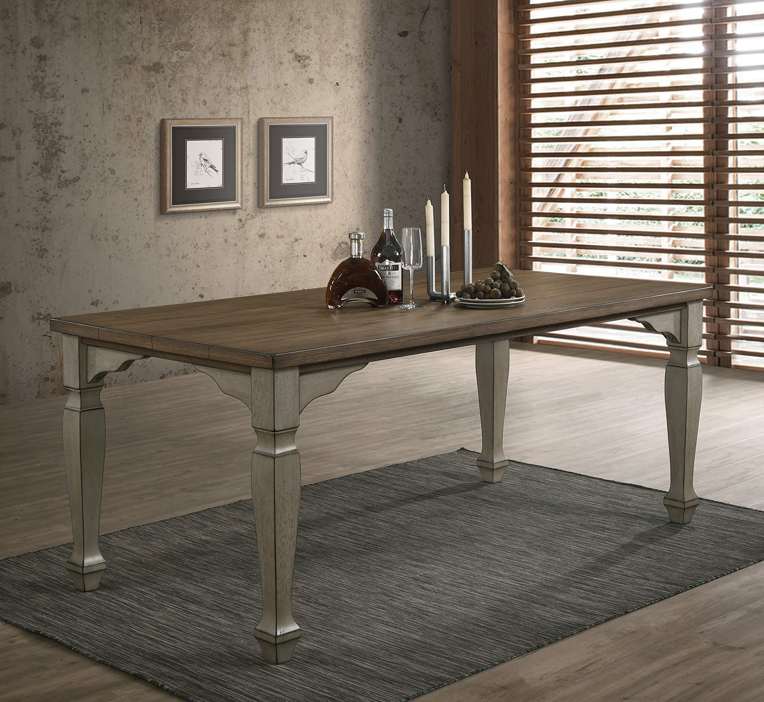 Roundhill Furniture Breda 7-Piece Wood Dining Set, Antique Gray and Dark Oak