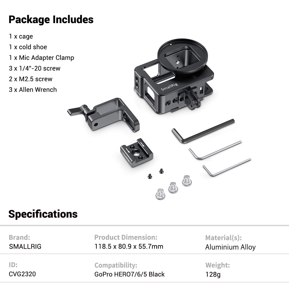 SmallRig Cage for Hero7 / Hero6 / Hero5 Black CVG2320