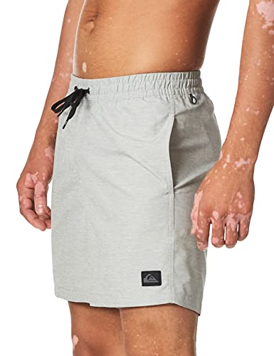 Quiksilver Men's Standard Solid Elastic Waist Volley Boardshort Swim Trunk Bathing Suit, Sleet Heather, Medium