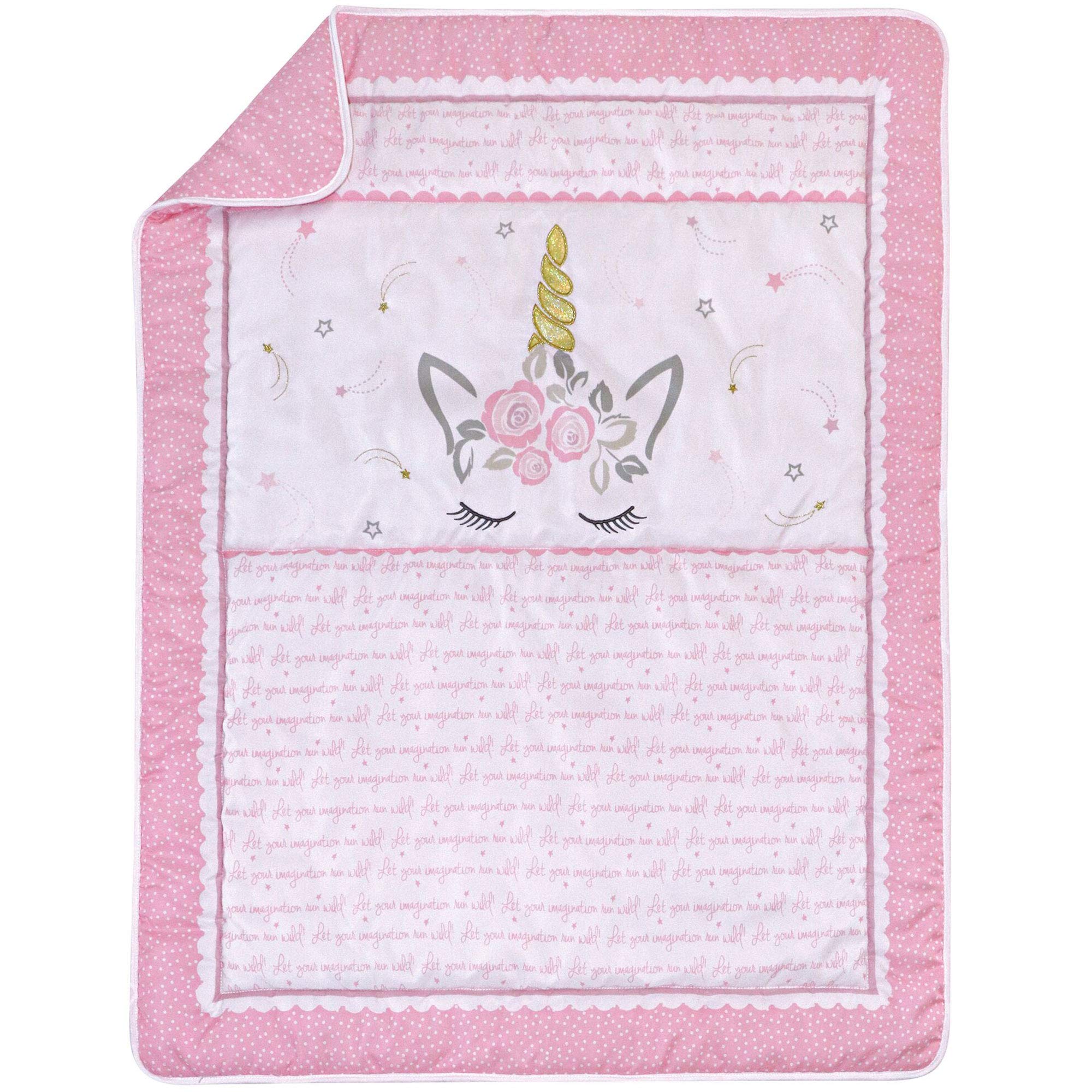 Sammy & Lou Mystical Dreams 4-Piece Baby Nursery Crib Bedding Set for Girls, Includes Quilt, Fitted Crib Sheet, Crib Skirt, and Plush Toy