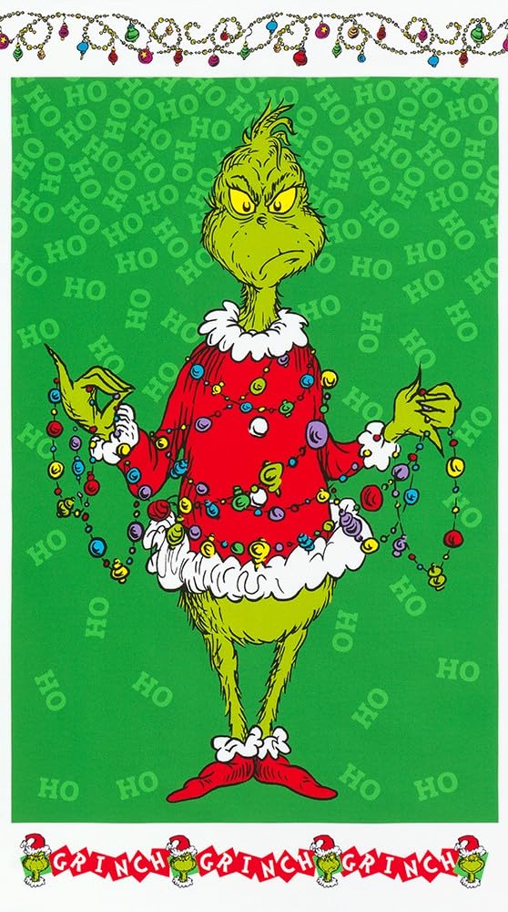 Robert Kaufman How The Grinch Stole Christmas by Dr. Suess Fat Quarter Bundle, 18 Pieces, 18" x 22", 100% Cotton, FQ-1888-18, Includes 2 Panels