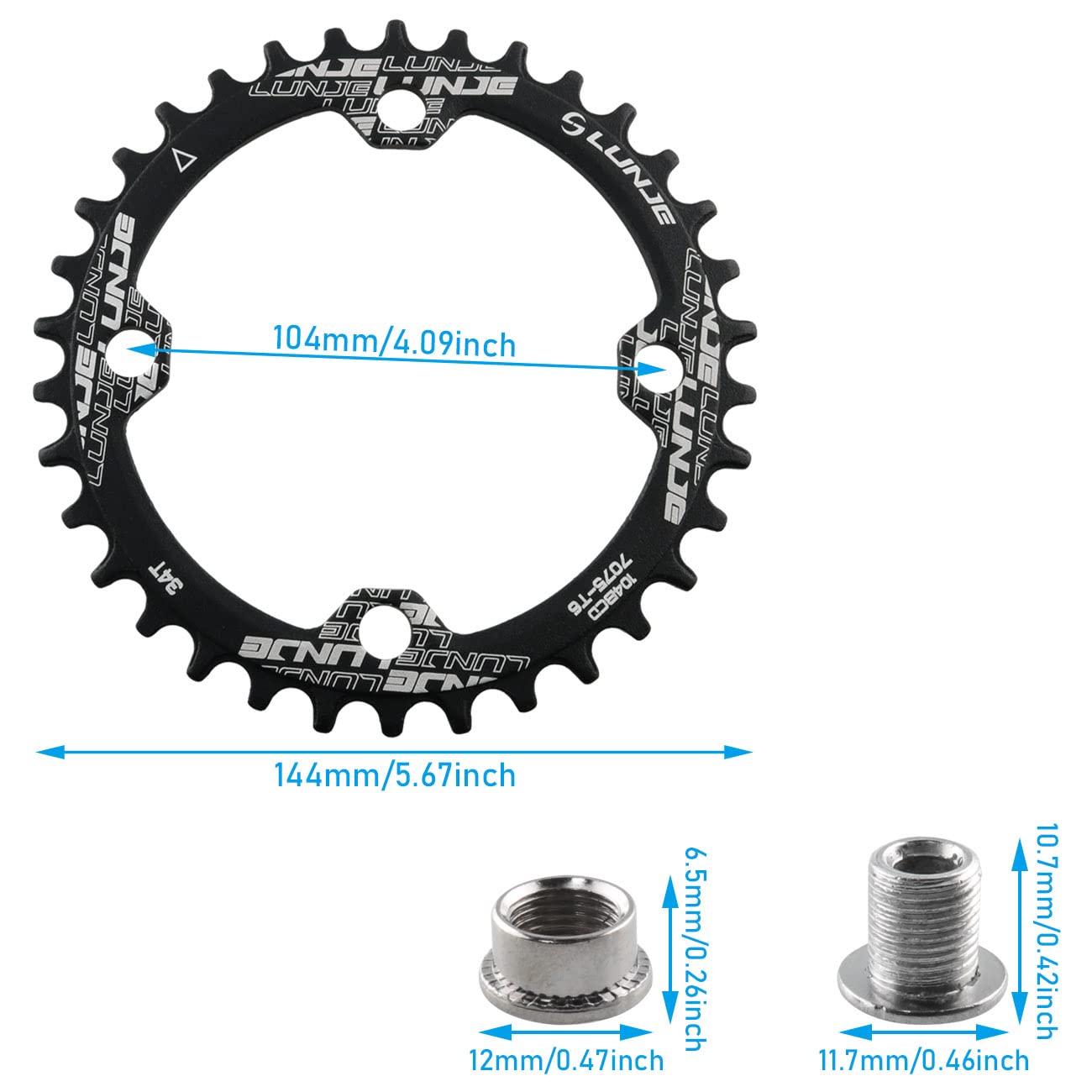 WHYHKJ Aluminum Alloy 104BCD Chainring 34T MTB Bicycle Chain Ring for Road Bikes, Mountain Bikes, BMX MTB Bike, Black