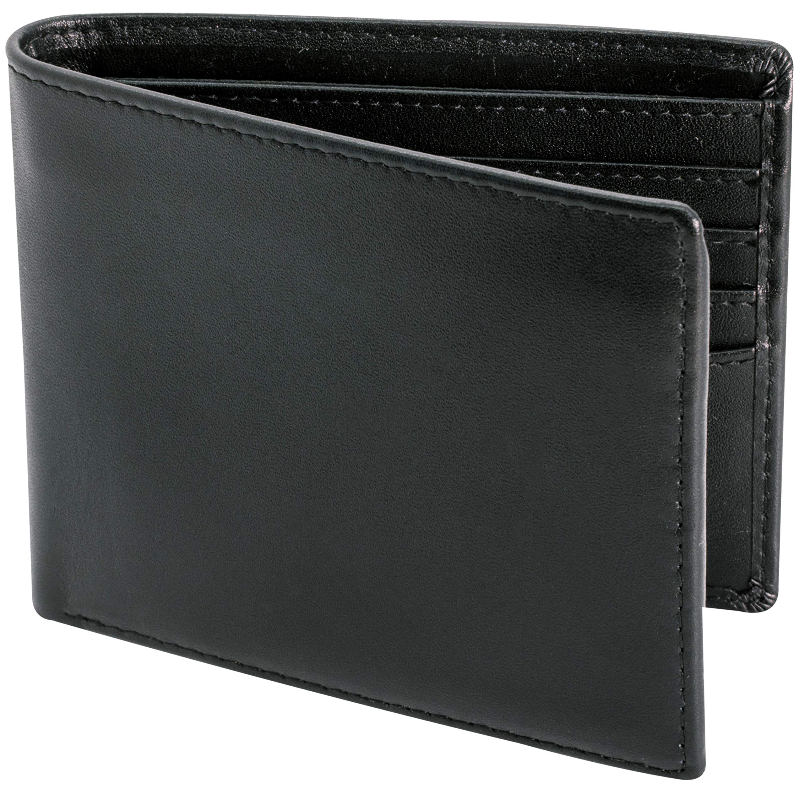 STAY FINE Leather Wallet for Men RFID Blocking Bifold with Center Flap ID Window Extra Capacity Billfold with 14 Card Slots, Black