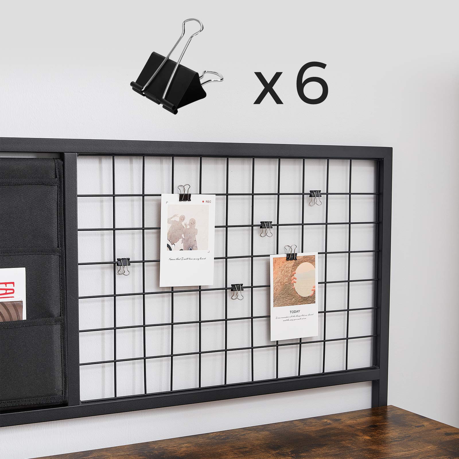 VASAGLE Computer Desk, 53.9 Inches Long Study Writing Desk for Home Office with Grid Board and Fabric Storage Bags, Industrial Style PC Laptop Table, Steel Frame,Rustic Brown and Black ULWD063B01