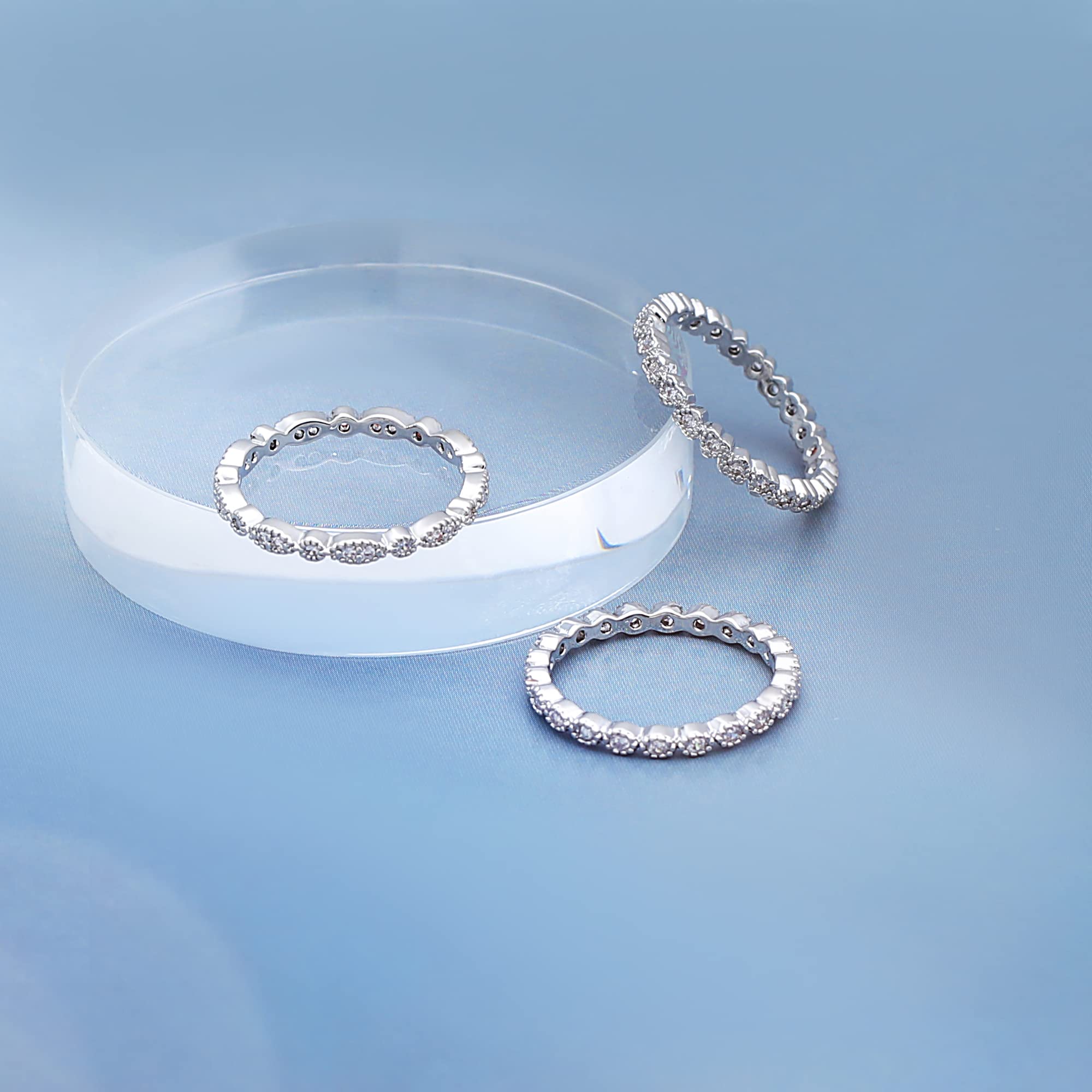 ZOERAY 3pcs Stackable Rings for Women 14K White Gold Plated Cubic Zirconia Knuckle Rings Wedding Band Engagement Ring Set Promise Rings for Her Size 5-10
