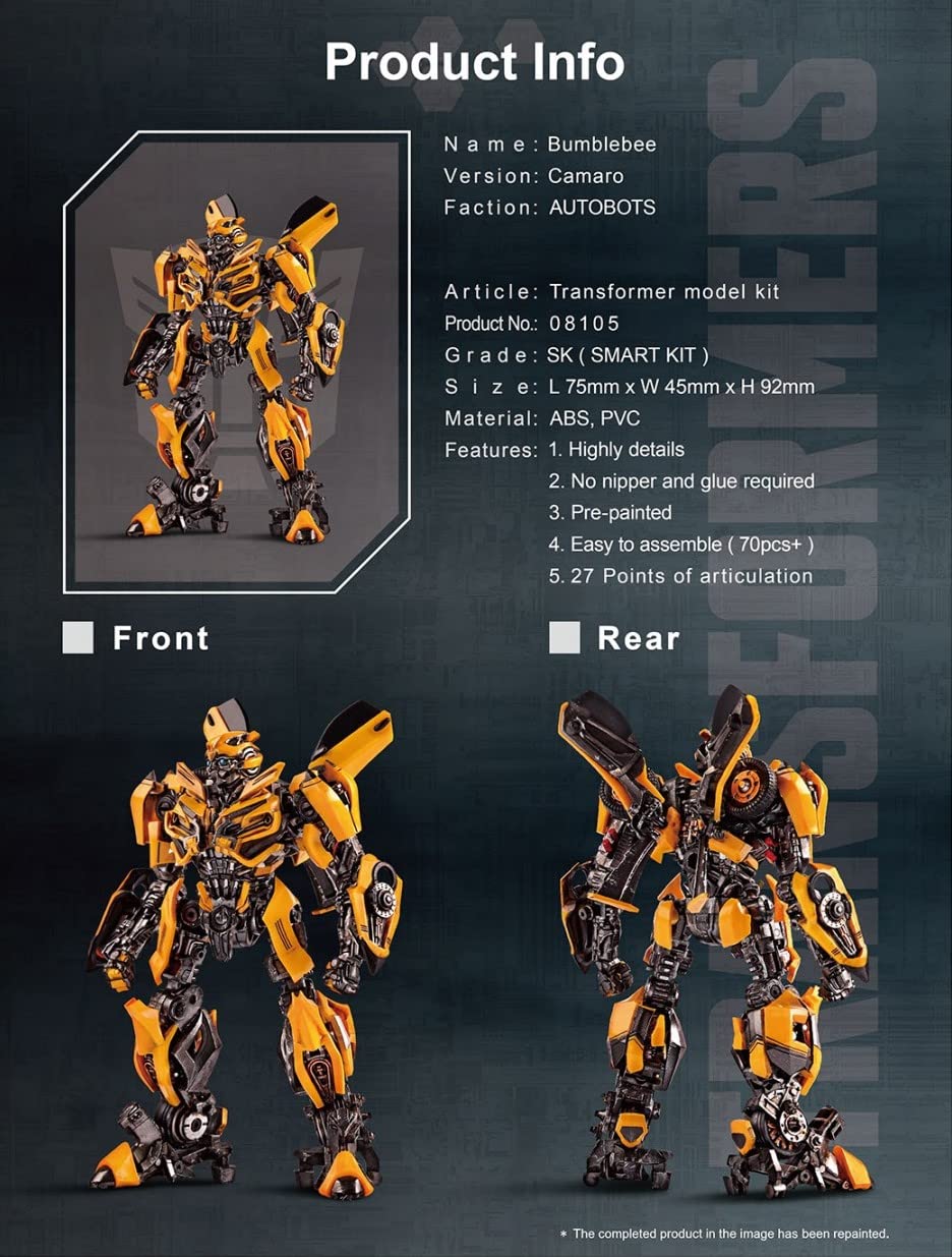 Transformers Bumblebee Camaro Figure Model Kit – Easy to Assemble 3D Articulated Action Pre Painted Collectible Series Toys Hobby 08105