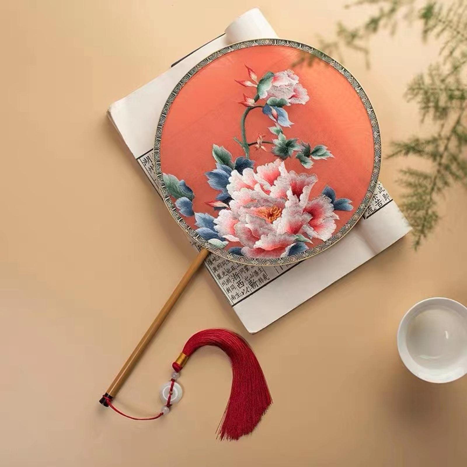 Wingfree 3 PCS Chinese Style Suzhou Embroidery Double-Sided Fan, National Flag Folding Fan, Vintage Handheld Fan for Party (Colour Pattern Random) C