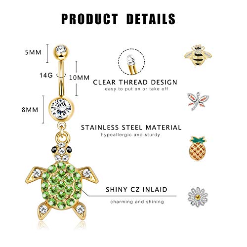YADOCA 10 Pcs 14G Dangle Belly Button Rings for Women Stainless Steel Cute Navel Rings Body Piercing Jewelry Set