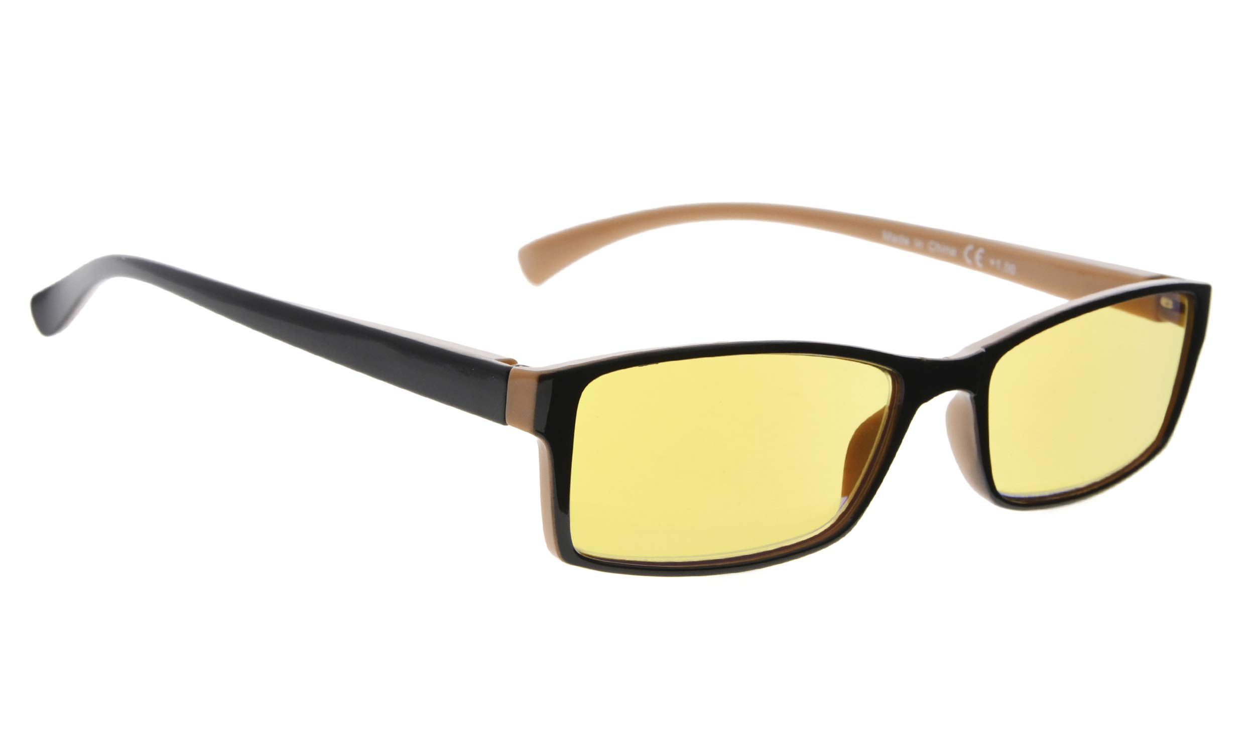 Small Rectangle Blue Light Blocking Computer Reading Glasses with Yellow Tinted Lens (Black/Brown, 1.25)