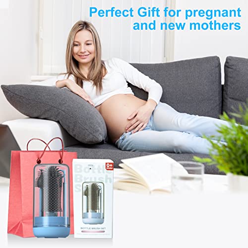 WHNL Travel Bottle Cleaner Kit with Baby Bottle Brush Set and Drying Base,Soap Dispenser,Gift for New Moms(Cobalt Blue)