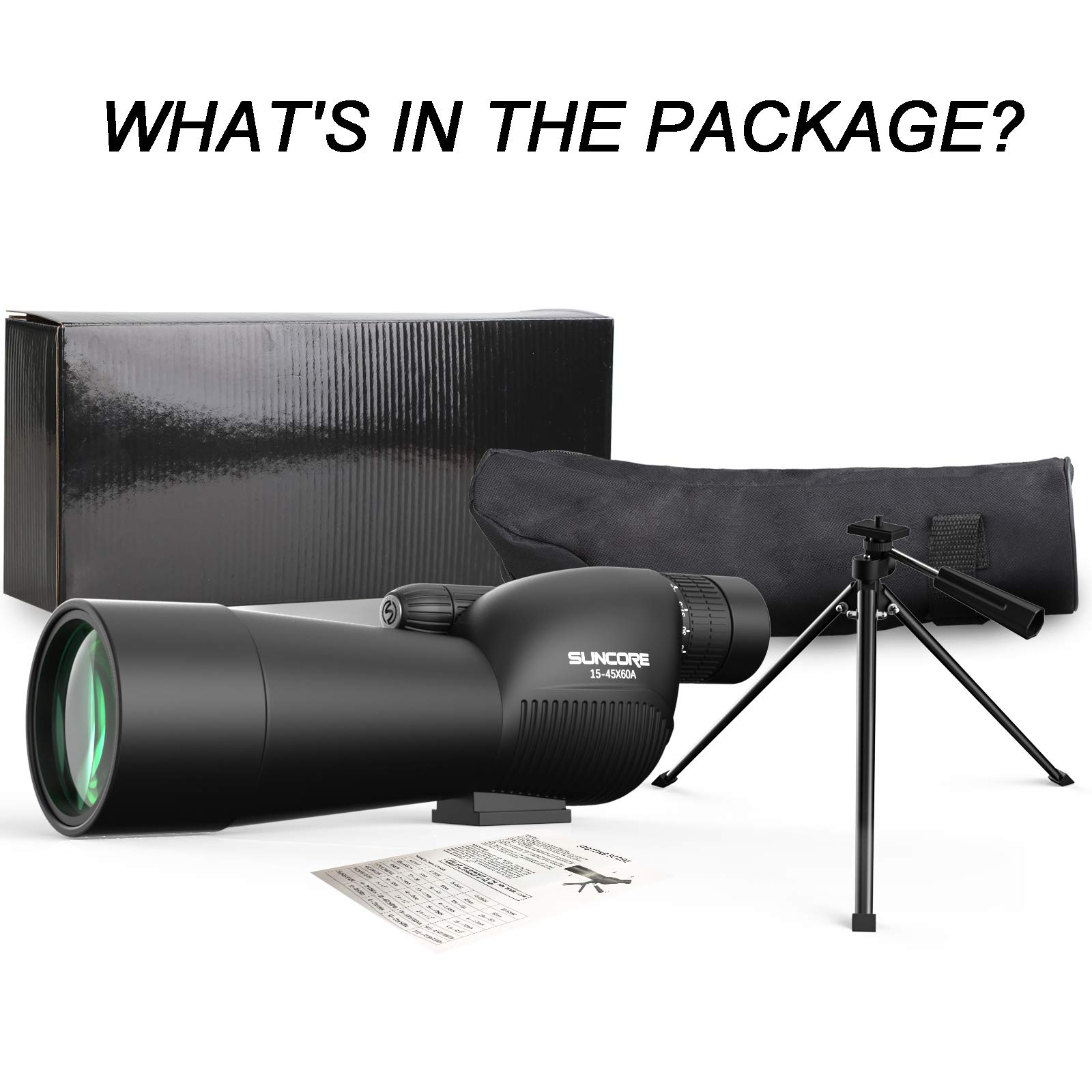 Suncore HD Zoom Spotting Scope - Standard 15-45x60 Waterproof Fully Multi Coated Optical Lens Perfect for Target Shooting Hunting Stargazing Bird Watching Wildlife Scenery (Straight)