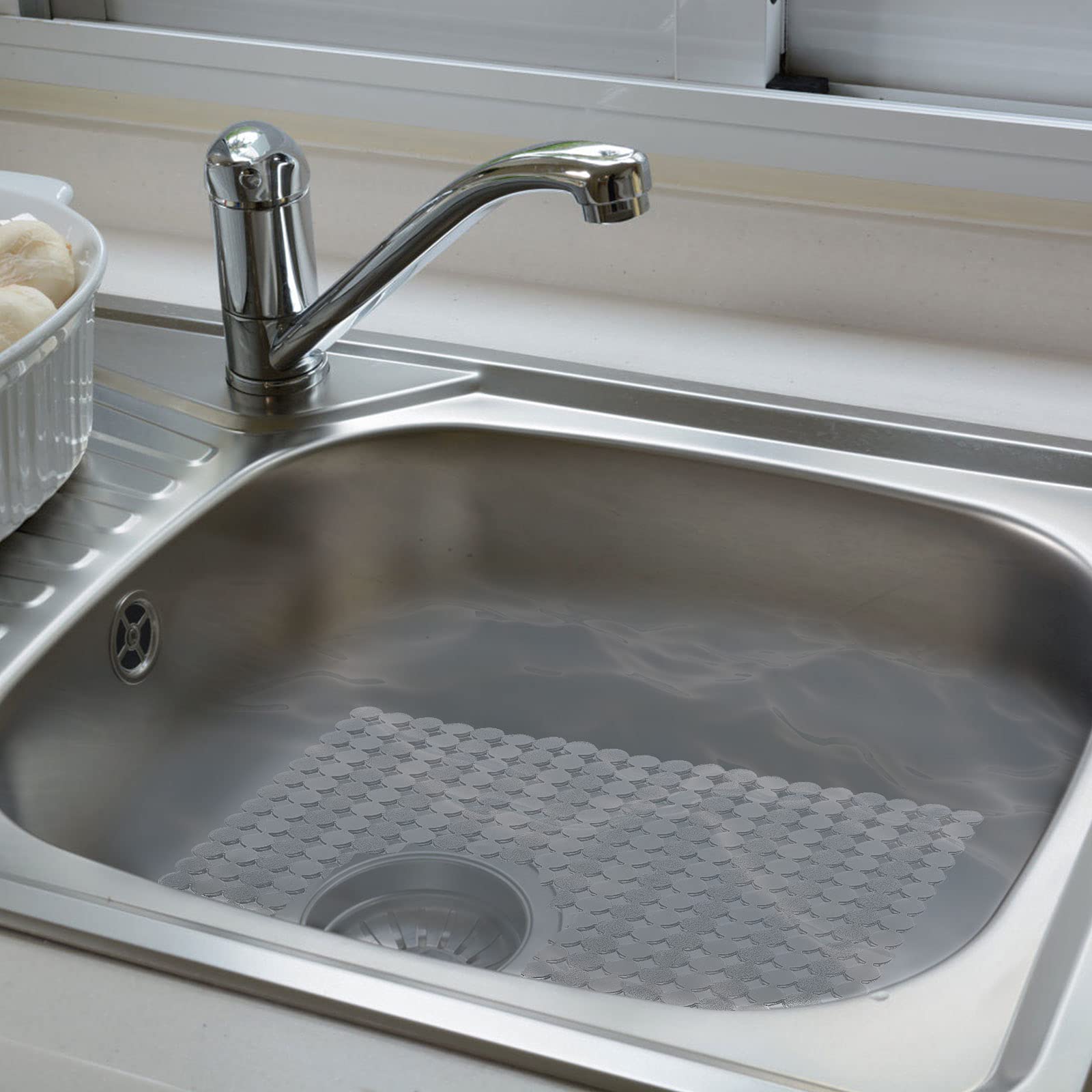 Qulable 2Pack Kitchen Sink Mat for Stainless Steel/Ceramic Sinks, PVC Eco-friendly Protectors for Bottom of Kitchen Sink, Adjustable, Fast Draining, Dots Design, 11.8x15.7 (Black Translucent)