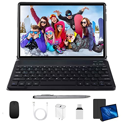 Tablet with Keyboard,10.1 inch Tablet HD,5G Wi-Fi Android Tablets, 4GB RAM 64GB ROM/128GB Computer Tablets, Dual 4G Cellular Gaming Tablet, GPS, 8000mAh, Bluetooth, GMS Certified Tablet PC