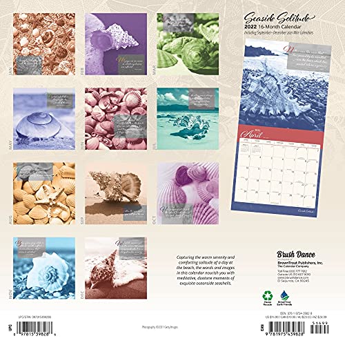 Seaside Solitude 2022 12 x 12 Inch Monthly Square Wall Calendar by Brush Dance, Nature Inspiration Seashore