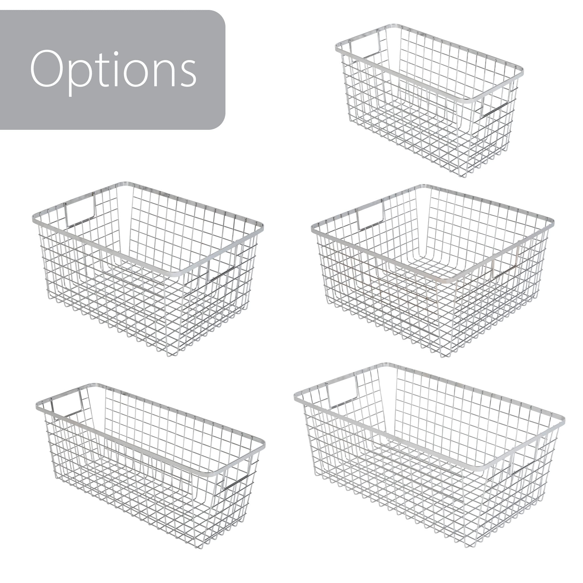 Smart Design Nestable Basket Organizer with Handles - Storage Bins for Kitchen, Pantry, Laundry, Bathroom, and Garage - Steel - 6 x 12 x 6 - Chrome - Set of 4