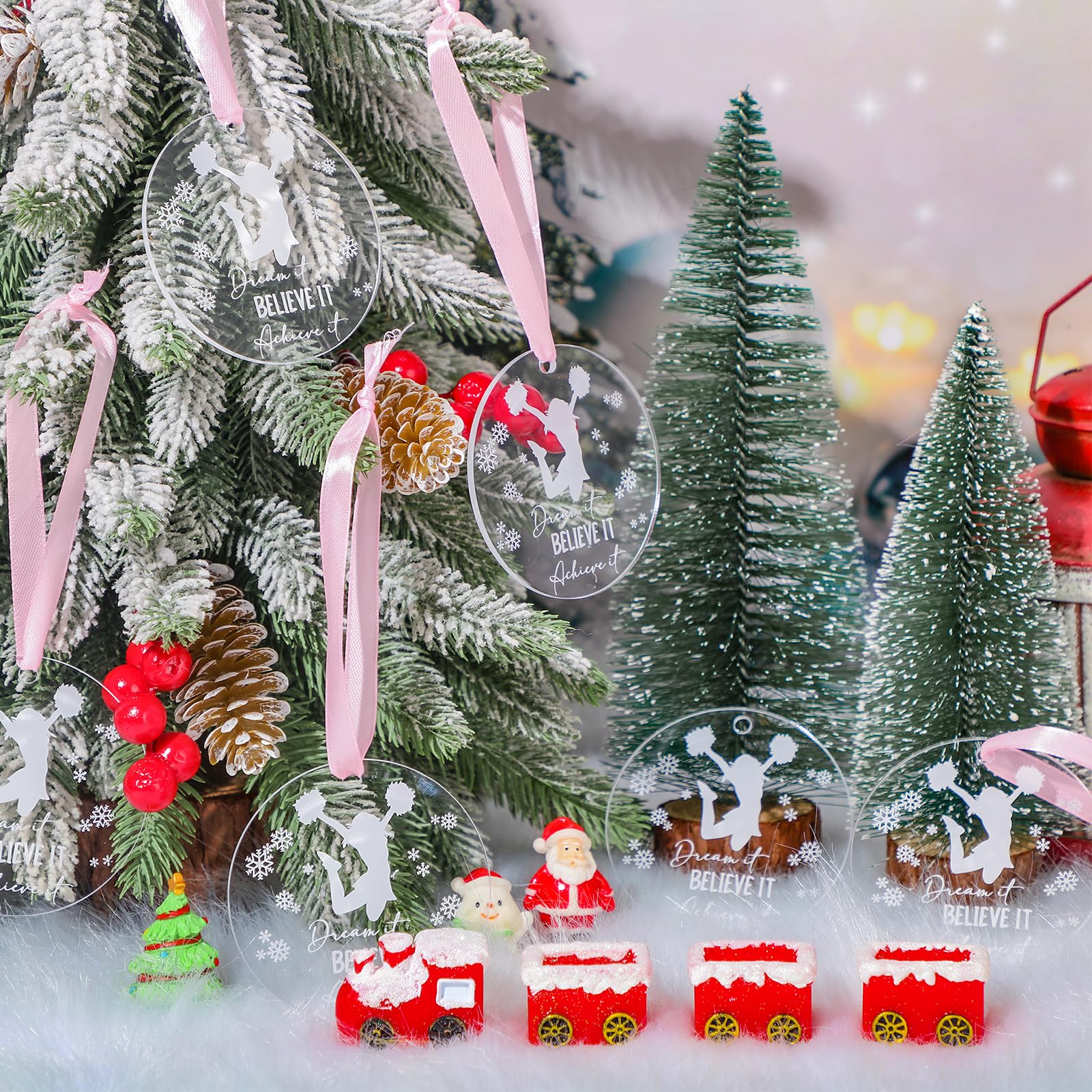 Roowest Hanging Ornament, Cheerleader Style 18 Pcs, Acrylic Christmas Ornament for Tree, Believe It Dream It Achieve It Cheerleading Coach Gift