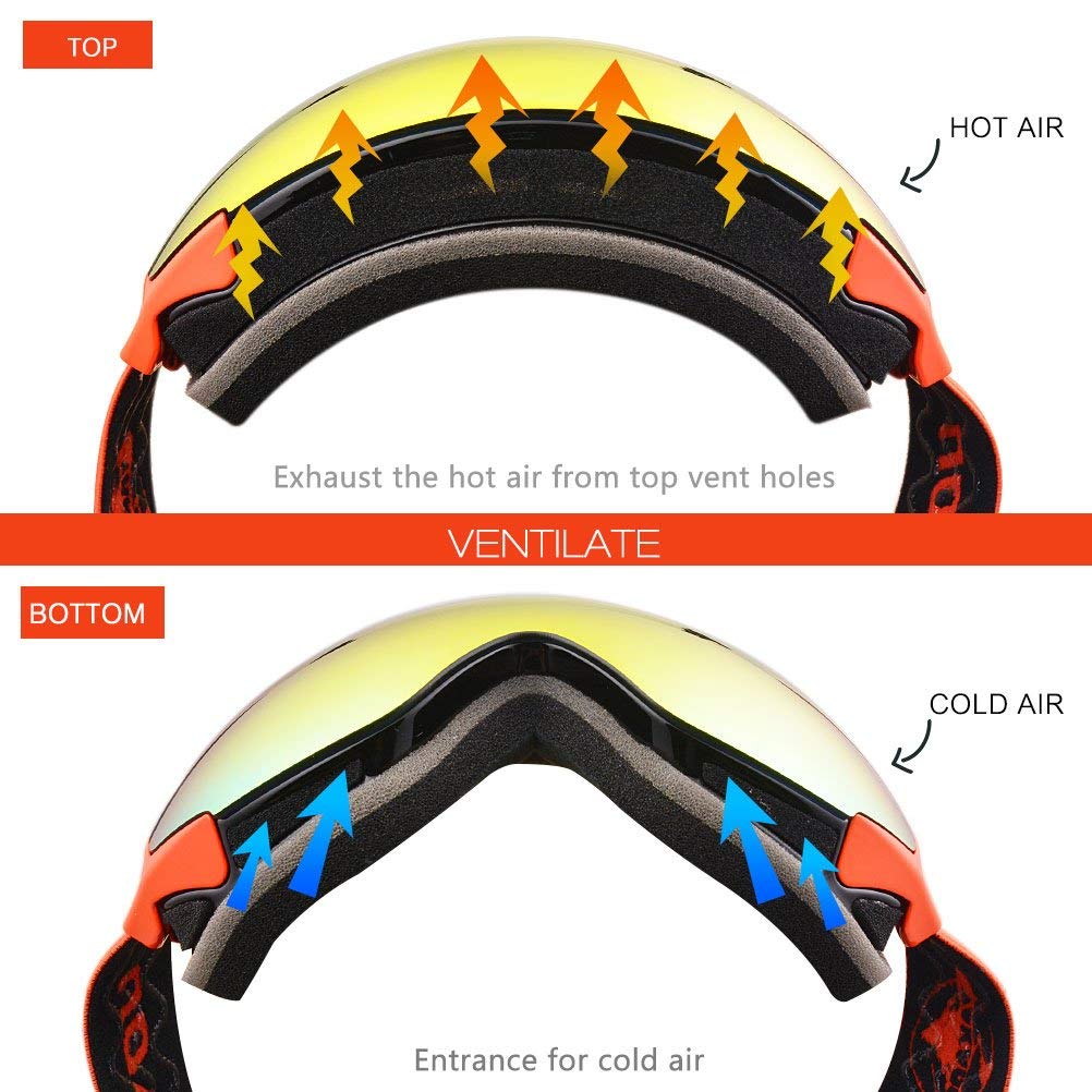 YAKAON OTG Ski Goggles UV Protection Snowboard Goggles Frameless Spherical Anti-Fog Lens for Men Women Youth …