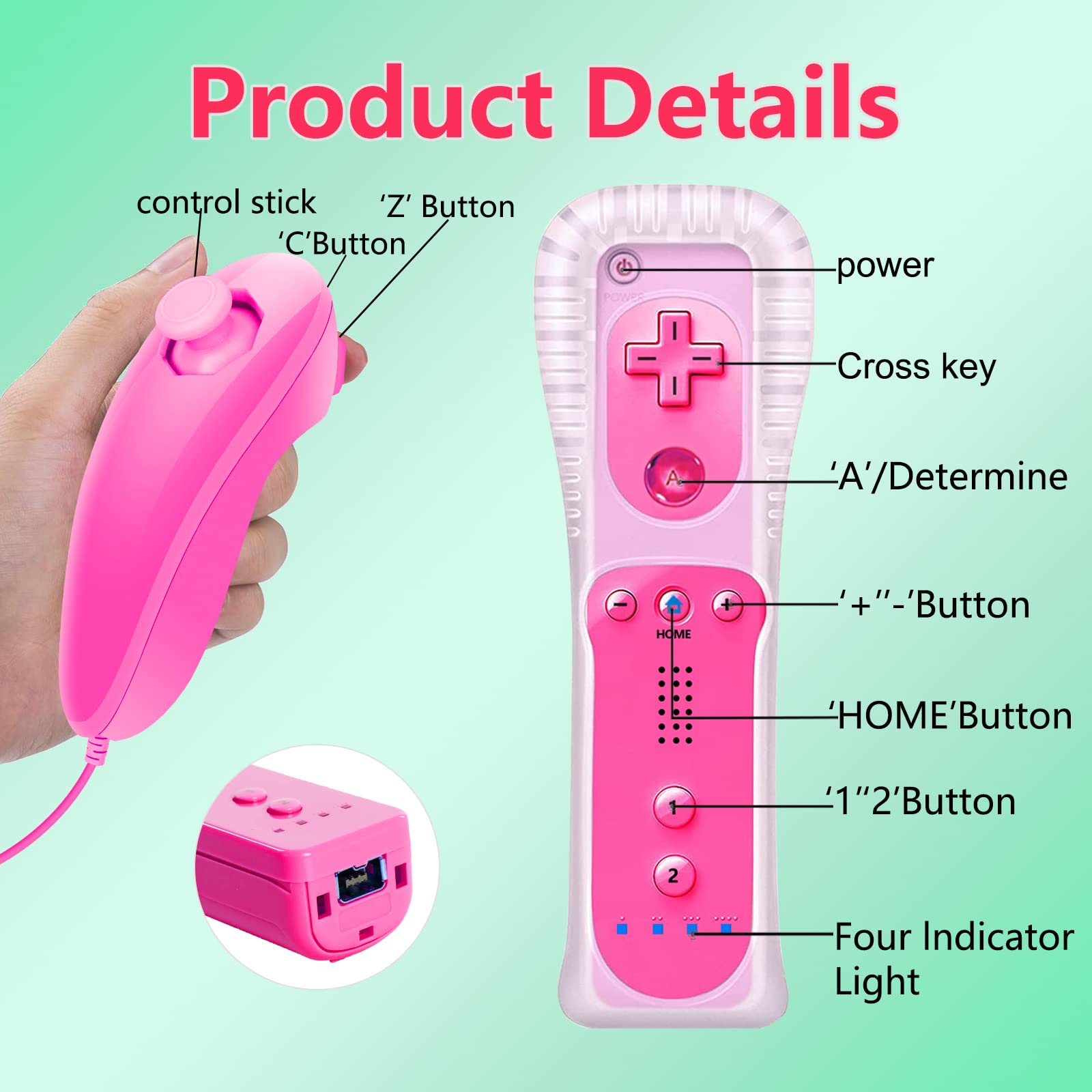 Wii Controller, KDYGPDCT 2 Packs Wii Controller and Wii Nunchuck for Wii and Wii U Console, with Silicone Case and Wrist Strap (Ice Blue + Purple)