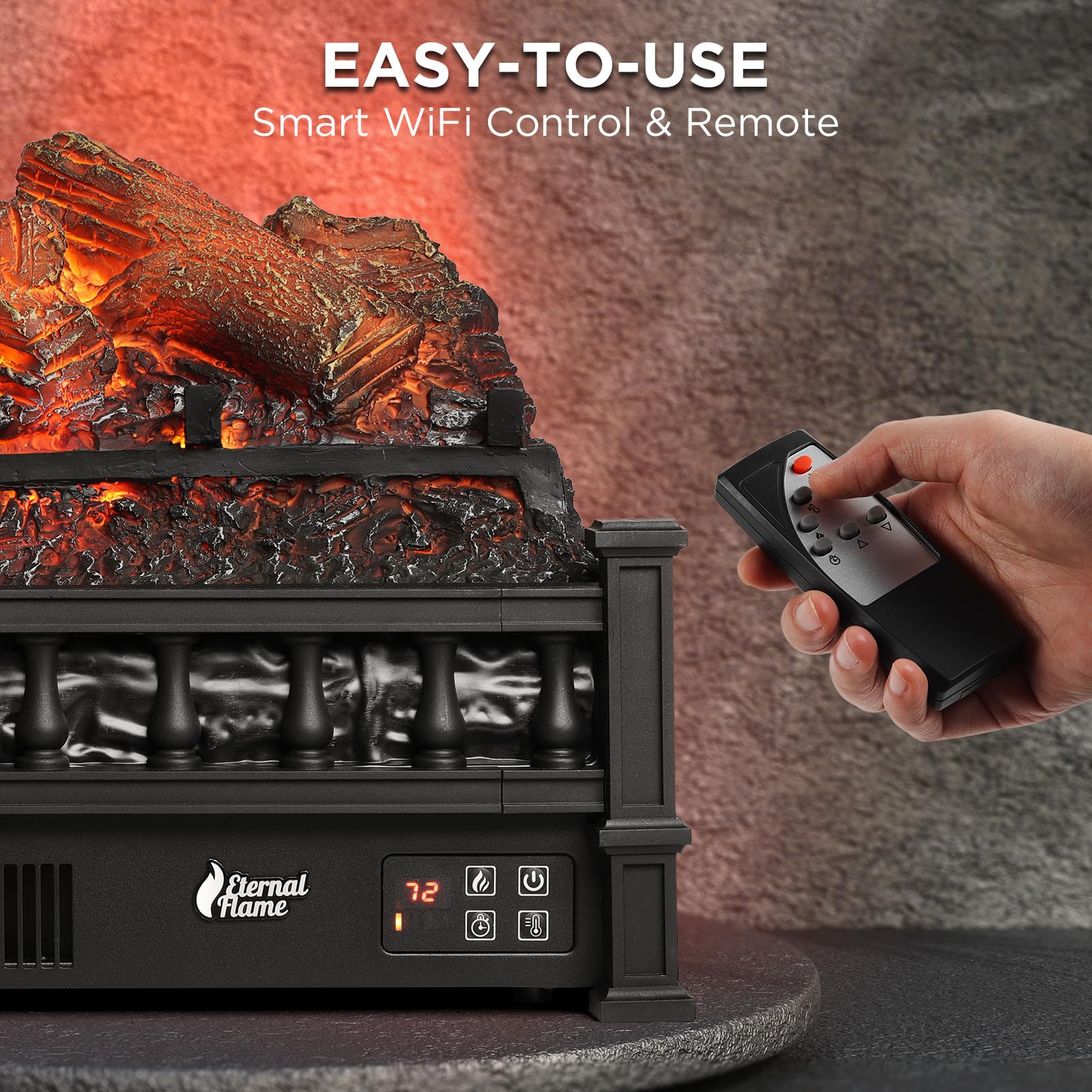 TURBRO Eternal Flame Infrared Electric Fireplace Logs, 23" Infrared Quartz, Remote Control Fireplace Insert Log Heater, Realistic Lemonwood Ember Bed, Thermostat, Timer, 1500W Black