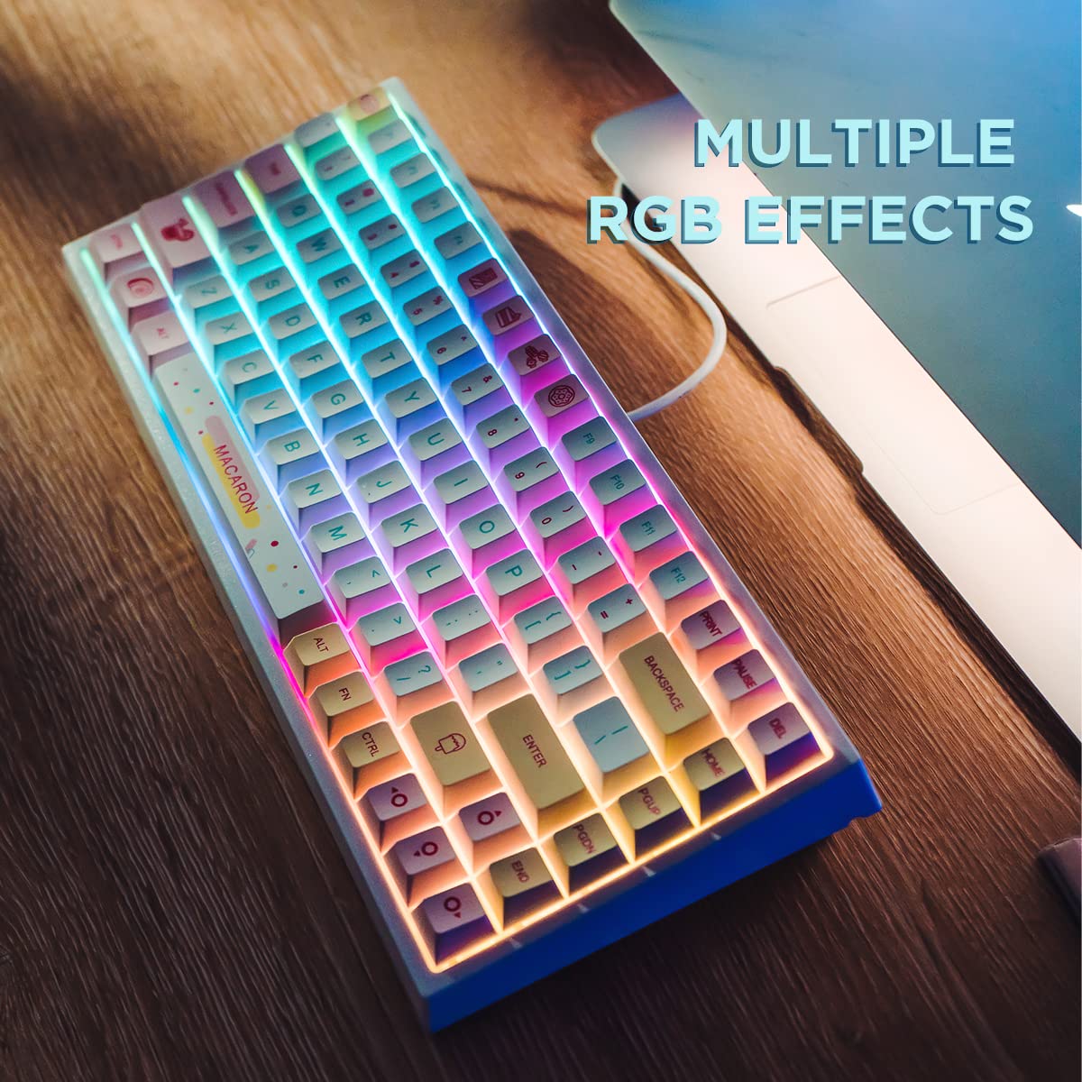 YUNZII Macaron 84 84-Key RGB Hotswap Wired Mechanical Gaming Keyboard with PBT Dye-subbed Keycaps for Mac/Win/Gamers (Gateron Red Switch,Macaron)