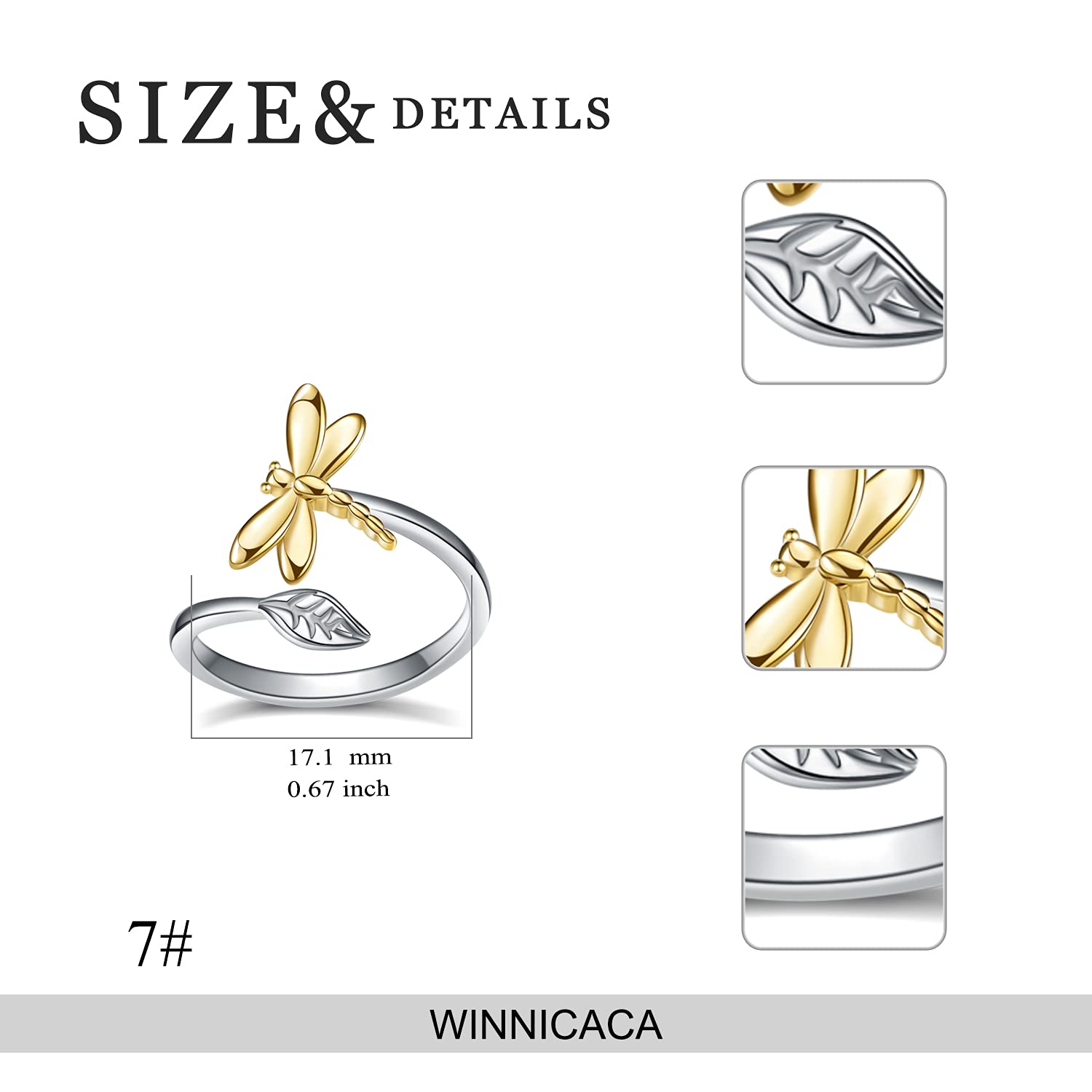 WINNICACA Dragonfly Open Ring Sterling Silver Thumb Ring Cute Dragonfly Jewelry Gifts for Women Birthday