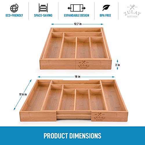 Zulay Expandable Bamboo Drawer Organizer - Adjustable Kitchen Drawer Organizer - Perfect Utensil Organizer For Silverware, Kitchen Knives, Flatware, and More