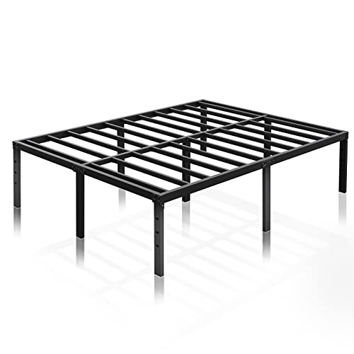 QKOKSY 18 Inch Queen Platform Bed Frame No Box Spring Needed, Heavy Duty Metal Bed Frame Queen Size, Easy Assembly, Noise Free, Black