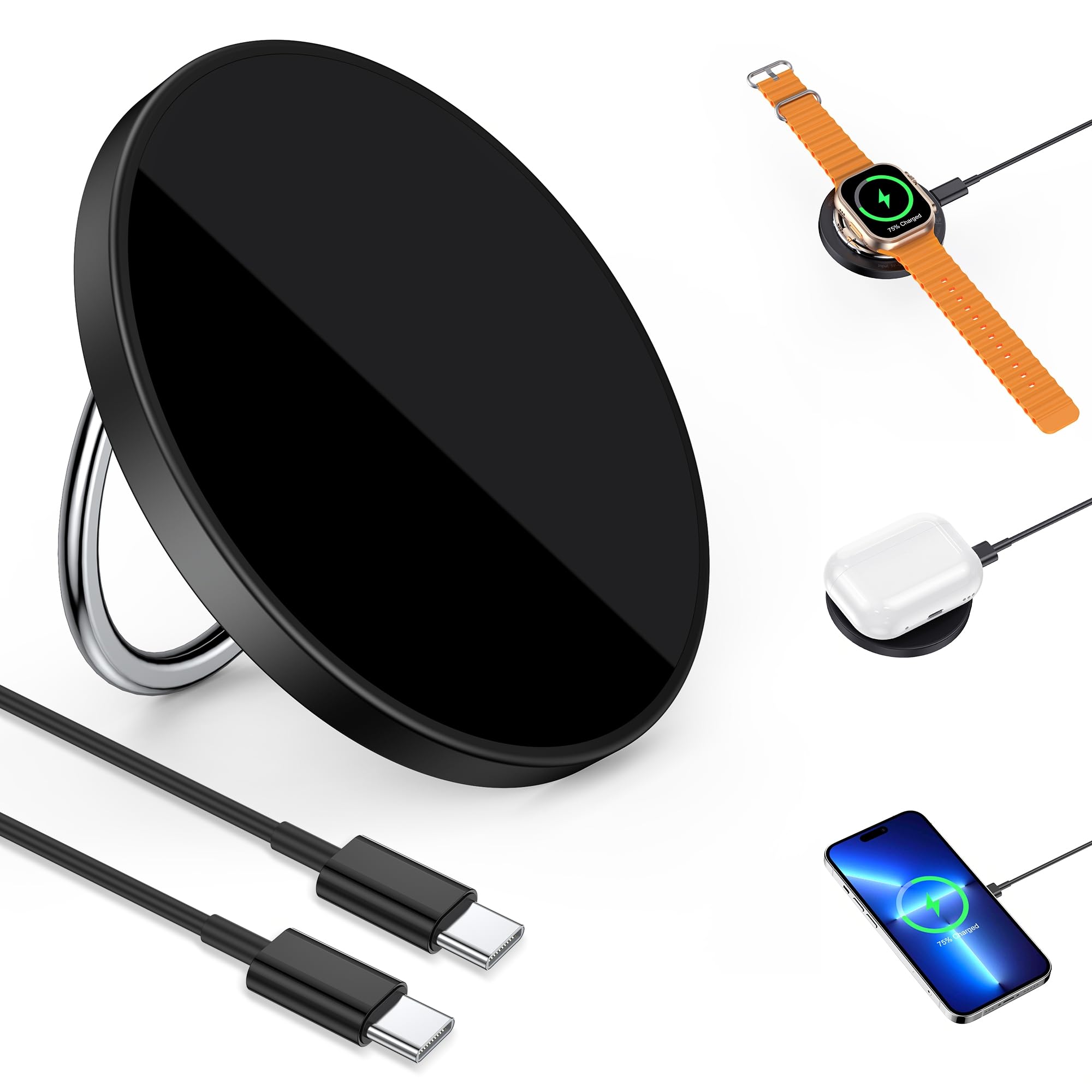 RORRY 3 in 1 Magnetic Wireless Charger,15W Fast Charging Pad Phone Ring Holder,Īαg-Sαfe/Qi Wireless Charger Compatible with iPhone 15/14/13/12, Apple Watch 9/Ultra2/8/Ultra/7/6/5/4/3/SE,(Black)