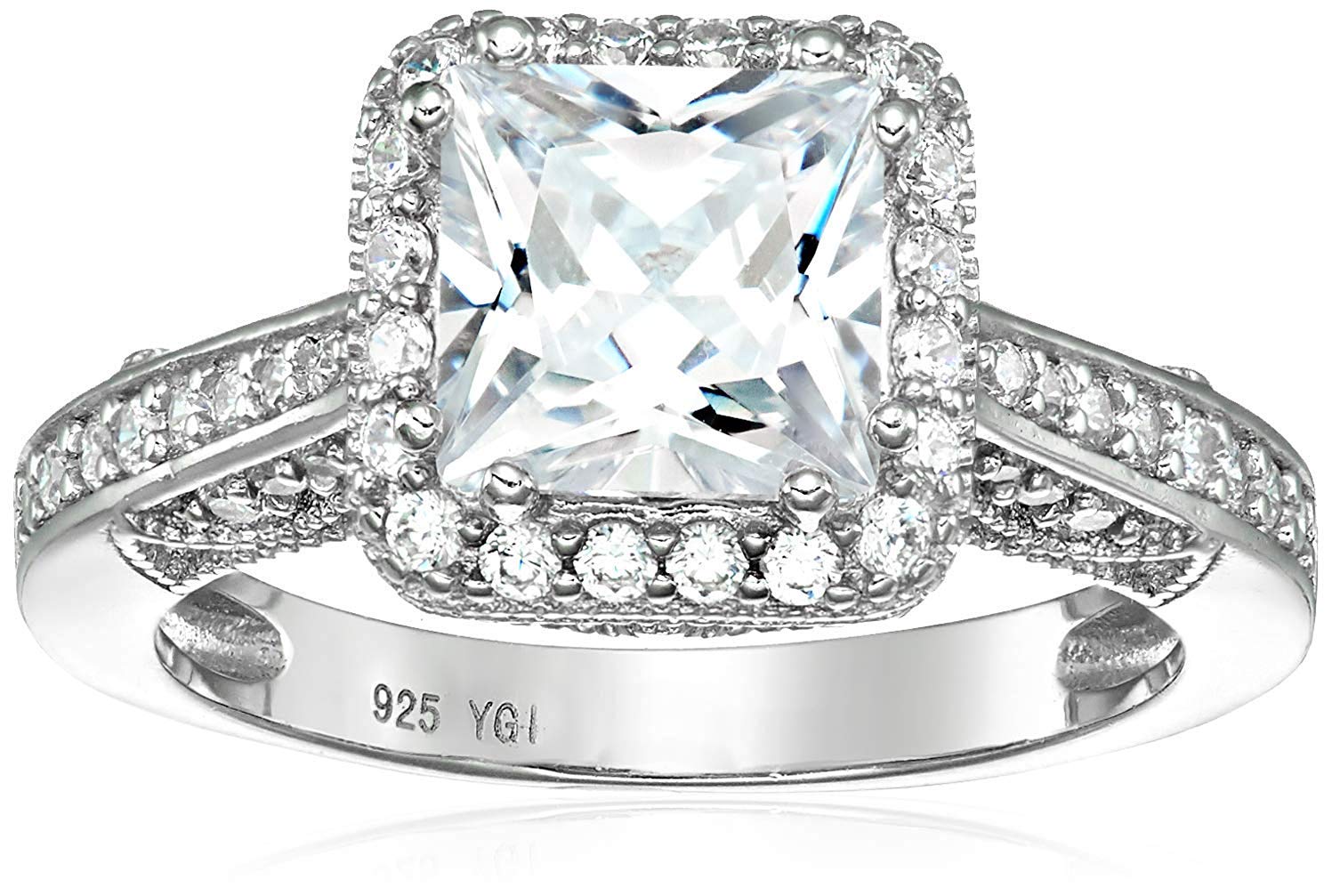 Sterling Silver Pave mm Princess Cut Cubic Zirconia Engagement Ring