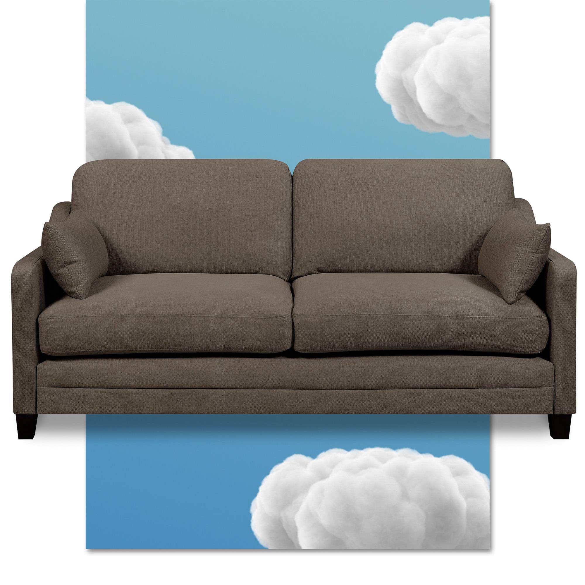 Serta Carmina Contemporary Upholstered 75" Living Room Sofa, Modern Couch for Two or Three, High Plush Seat Cushions and Back Pillows, Easy Assembly, Ash