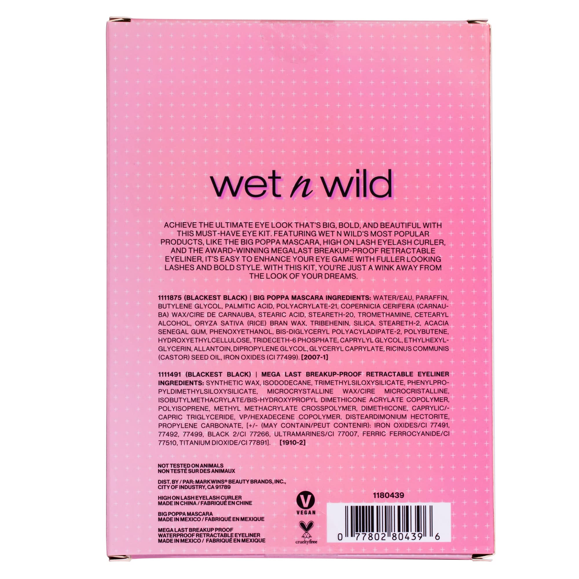 wet n wild Must-Have Eye Kit, Big Poppa Mascara, Eyelash Curler, Retractable Waterproof Eyeliner, Blackest Black (1180439)