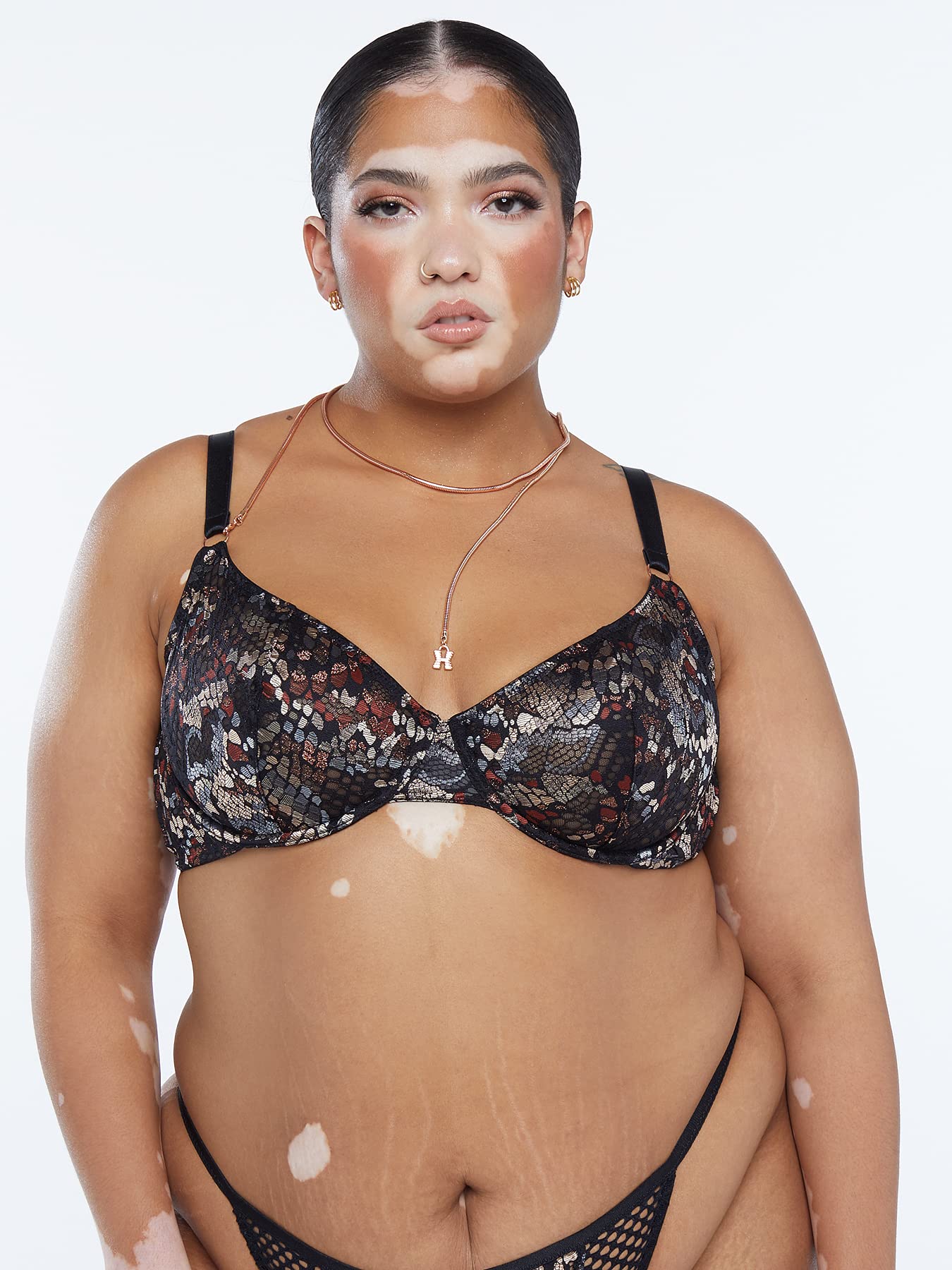 Savage X Fenty, Women's, Cold-Hearted Snake Unlined Lace Demi Bra, Venomous Vixen Snake Lace, 38DDD