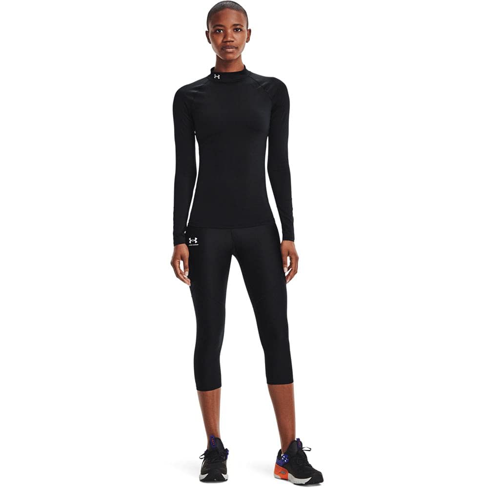 Under Armour Women's HeatGear Compression Long-Sleeve Mock T-Shirt, Black (001)/Metallic Silver, X-Large