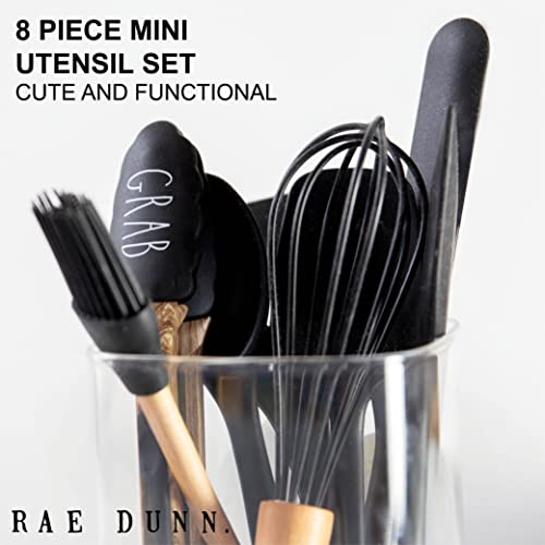 Rae Dunn Everyday Collection 8 Piece Mini Silicone Kitchen Utensil Set- Kitchen Tools with Beechwood Handles- by Cook with Color (Black)