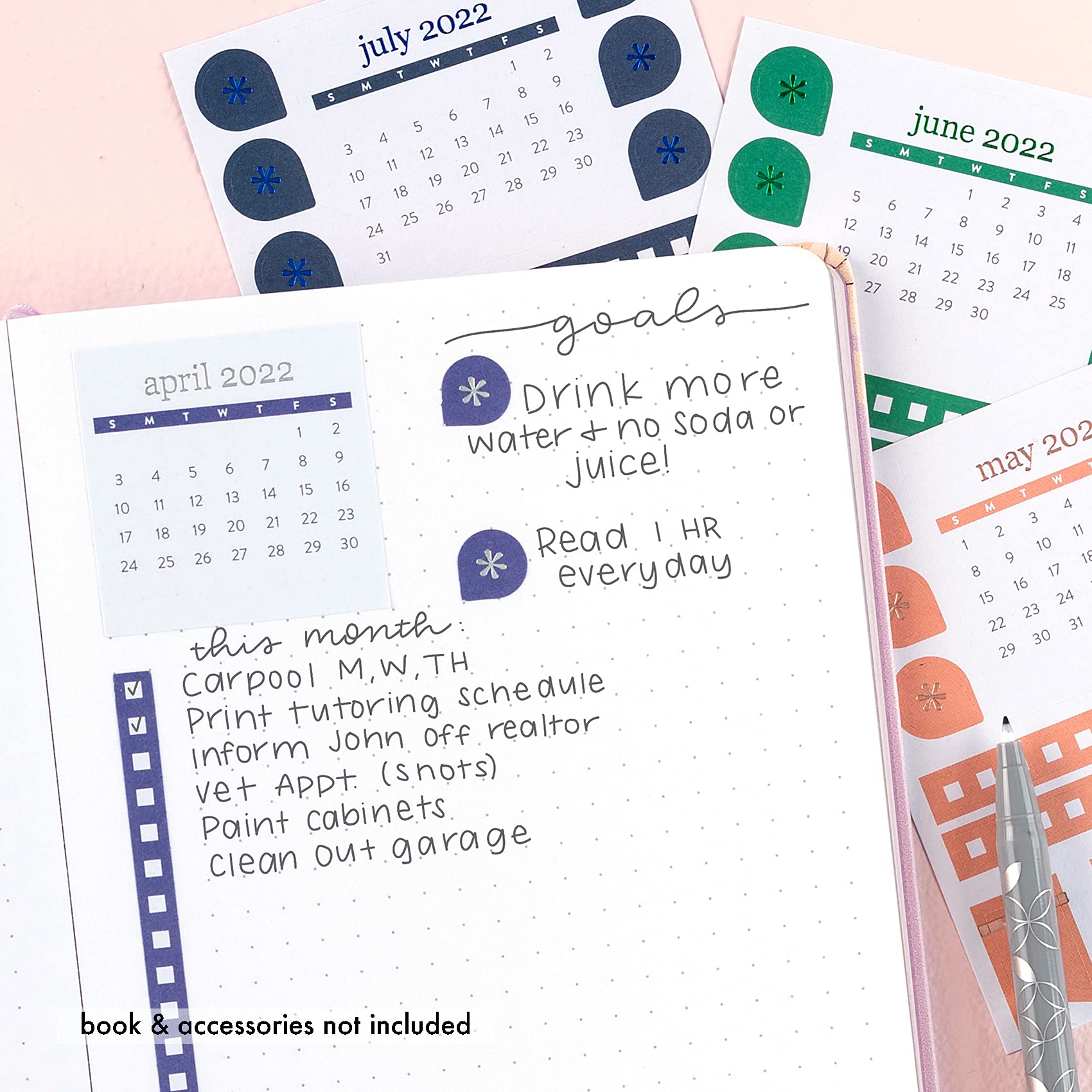 Weekly Planner Mini 12 Month Calendar Sticker Pack 2022 (Jan - Dec 2022). 12 Mixed Metallic Sheets. Date Tracker Stickers for Planners and Notebooks. 156 Stickers Total - Erin Condren