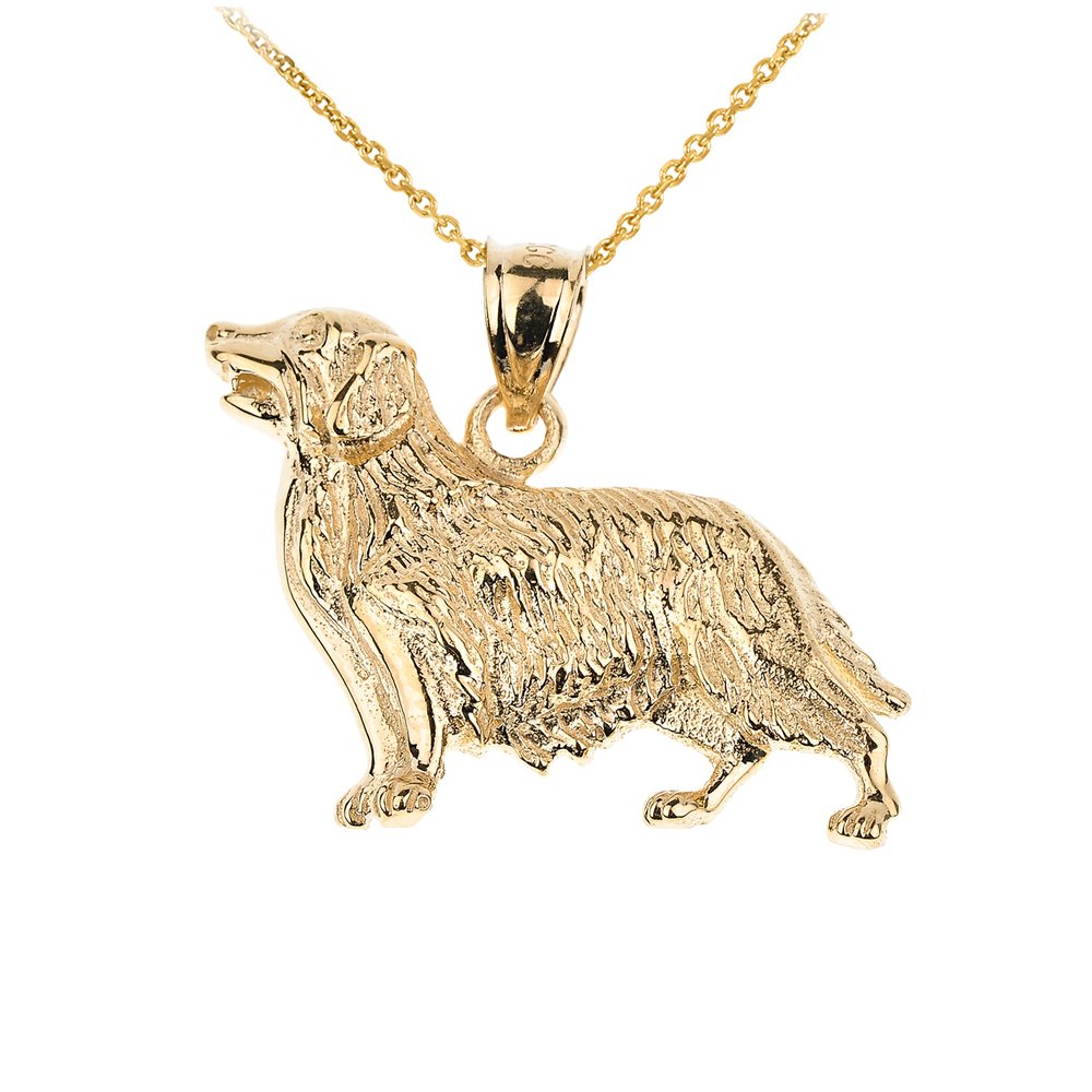 Sideways Crosses Polished 14k Yellow Gold Golden Retriever Dog Pendant Necklace, 22"