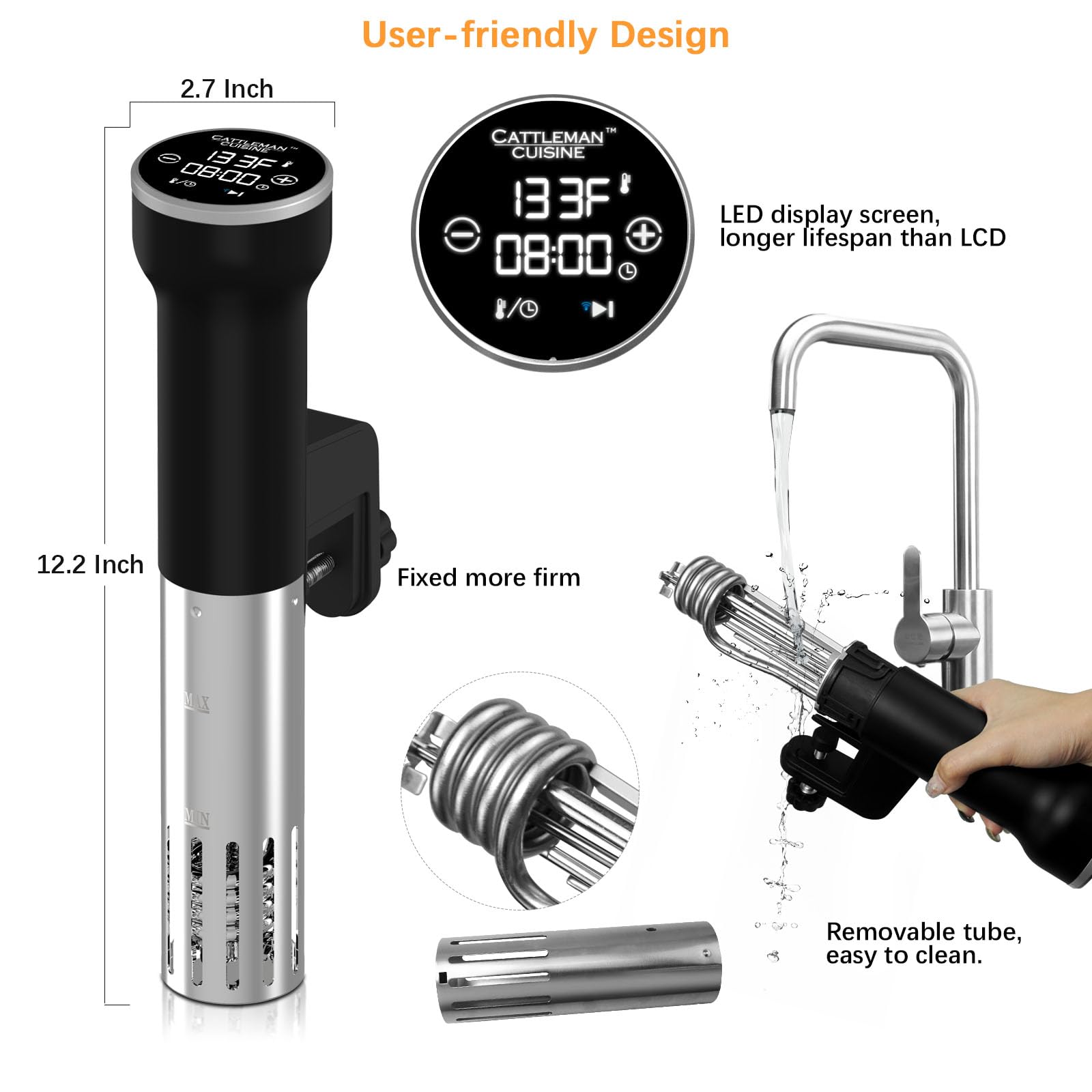 Sous Vide Machine Wi-Fi, Immersion Circulator Precise Cooker, Sous Vide Kit with 30 Vacuum Seal Bags, Vacuum Pump, Cookbook, Accurate Temperature & Timer, 1000W, IPX7 Waterproof, Cattleman Cuisine