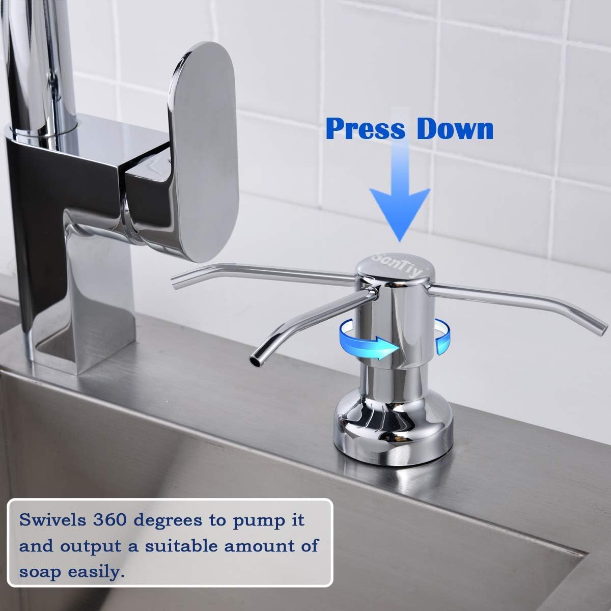 SonTiy Kitchen Faucet with Soap Dispenser, Commercial Single Handle High Arc Kitchen Sink Faucet with Pre-Rinse Pull Down Sprayer, Polished Chrome