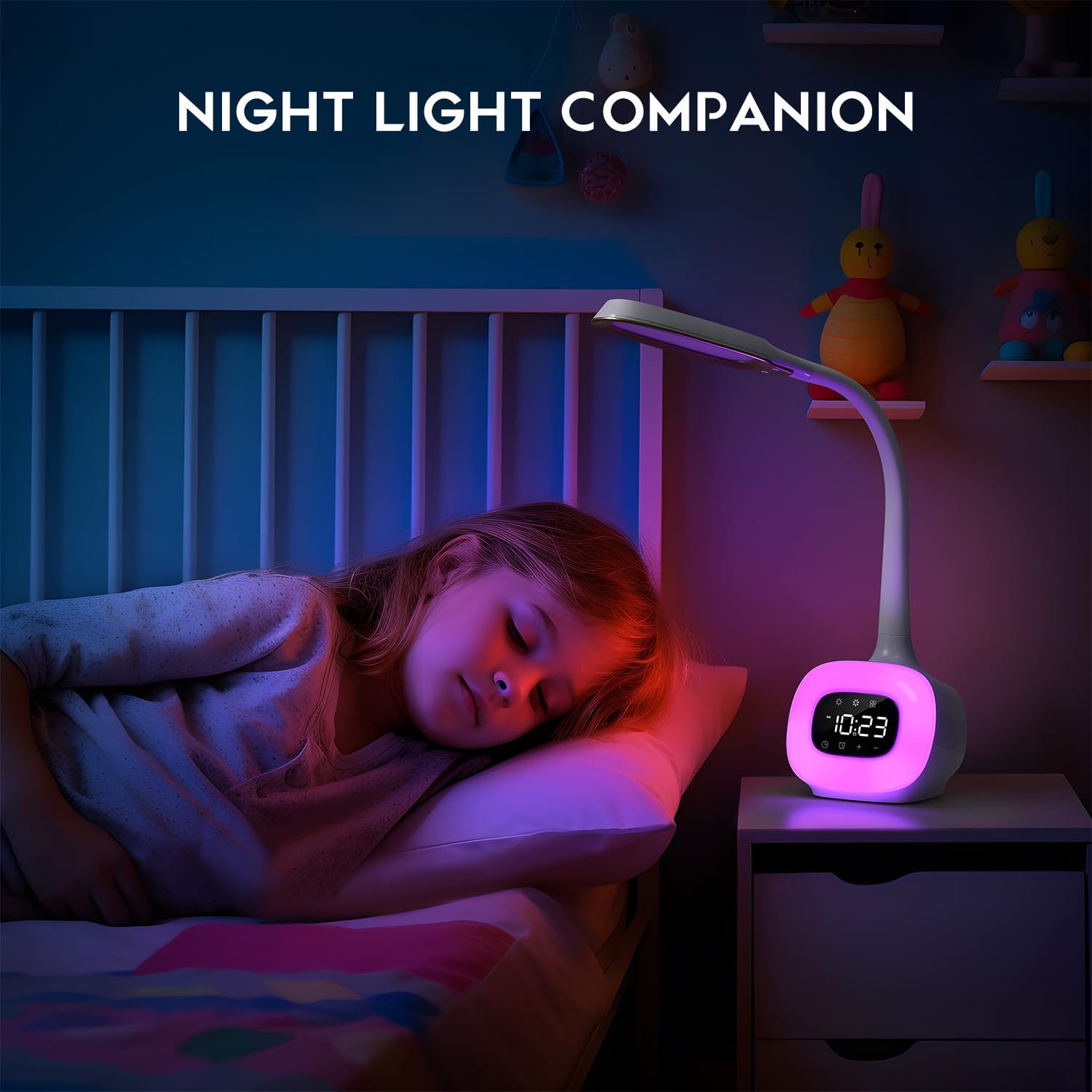 WILIT LED Desk Lamp, Nightstand Lamp with Sunrise Simulation Alarm Clock, 8 Natural Sounds, 3 Level Dimmable Touch Lamp, RGB Color Changing Night Light, Study Lamp for Kids/Girls/Boys