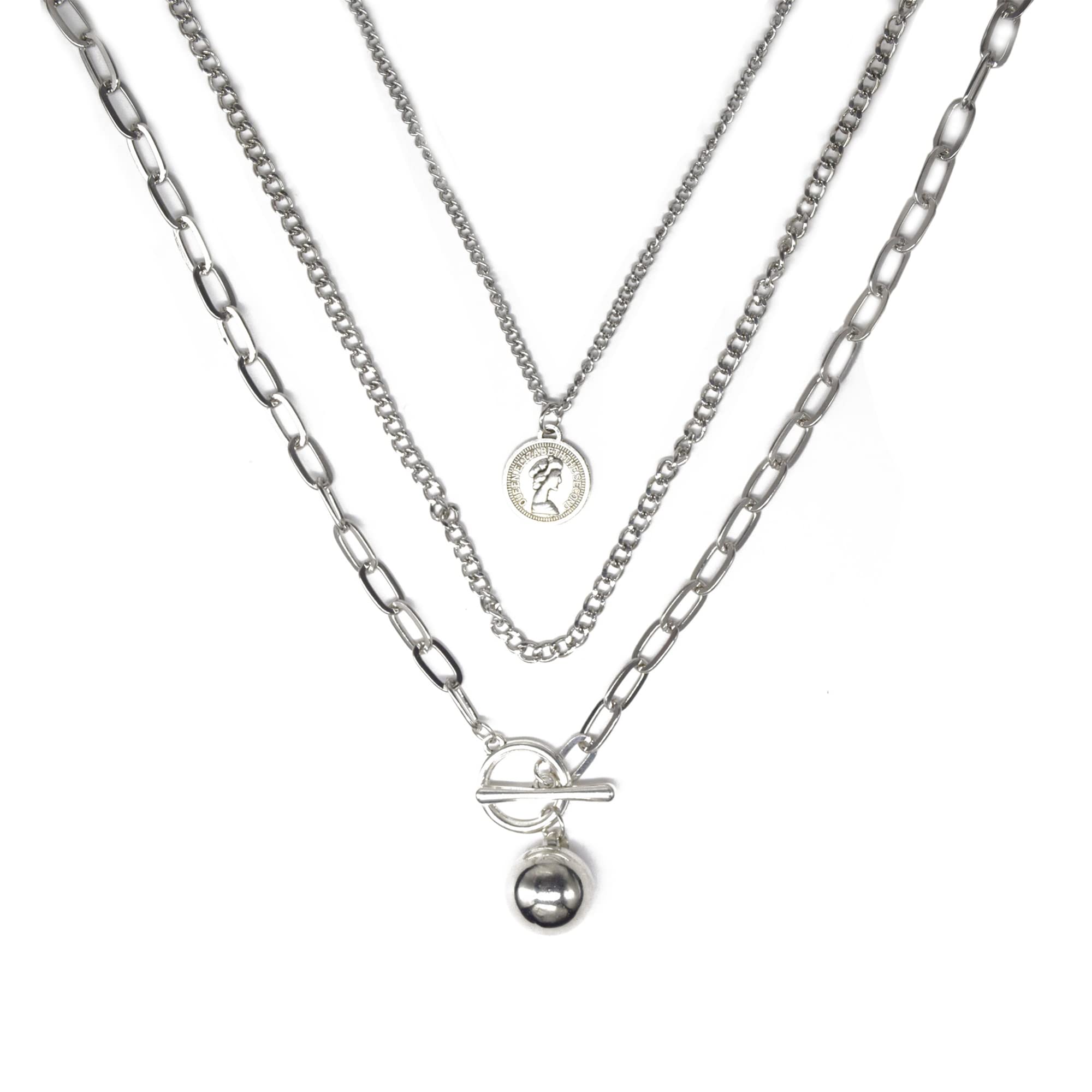 YERTTER Dainty Emo Necklace Layering Chain Choker Necklace Boho Jewelry Set Layered Silver Coin Pendant Statement Chunky Chain Necklace Valentine's Day Giftfor Women Man